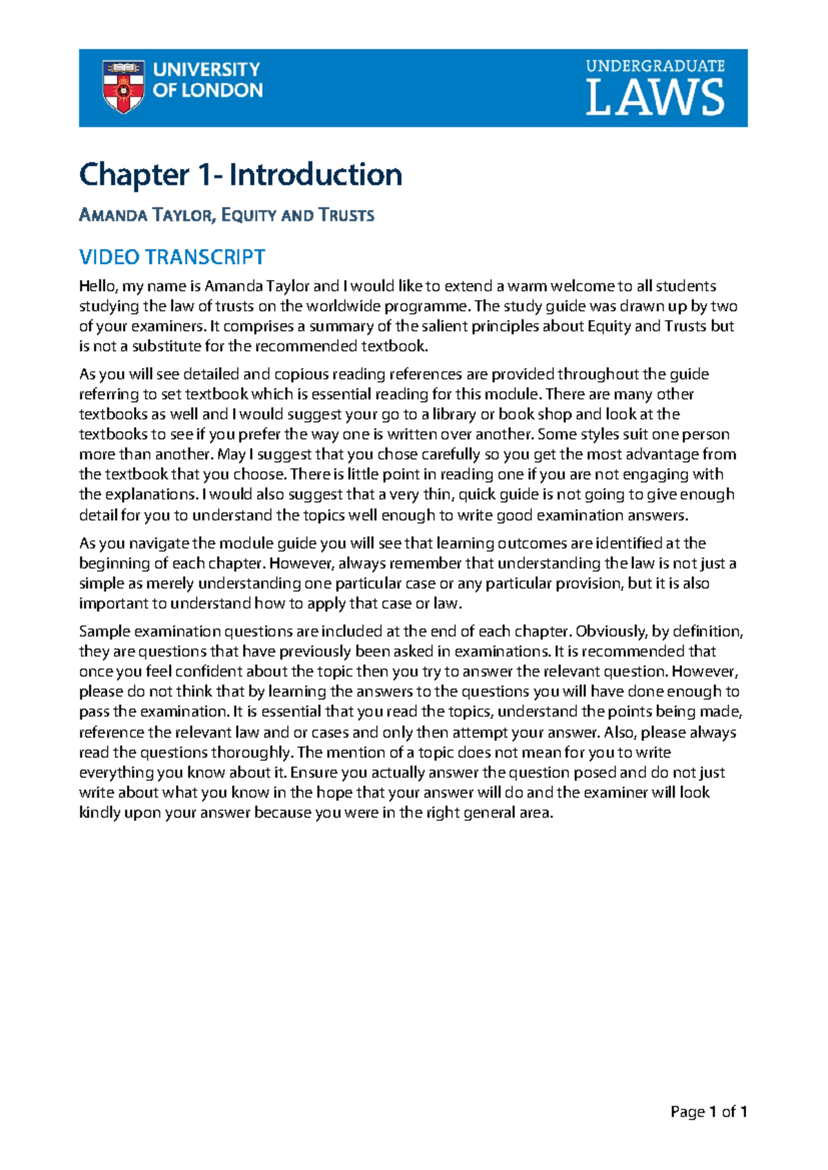 Chapter 1 Transcript - Summary Law - Page 1 of 1 Chapter 1- Introduction VIDEO TRANSCRIPT Hello ...