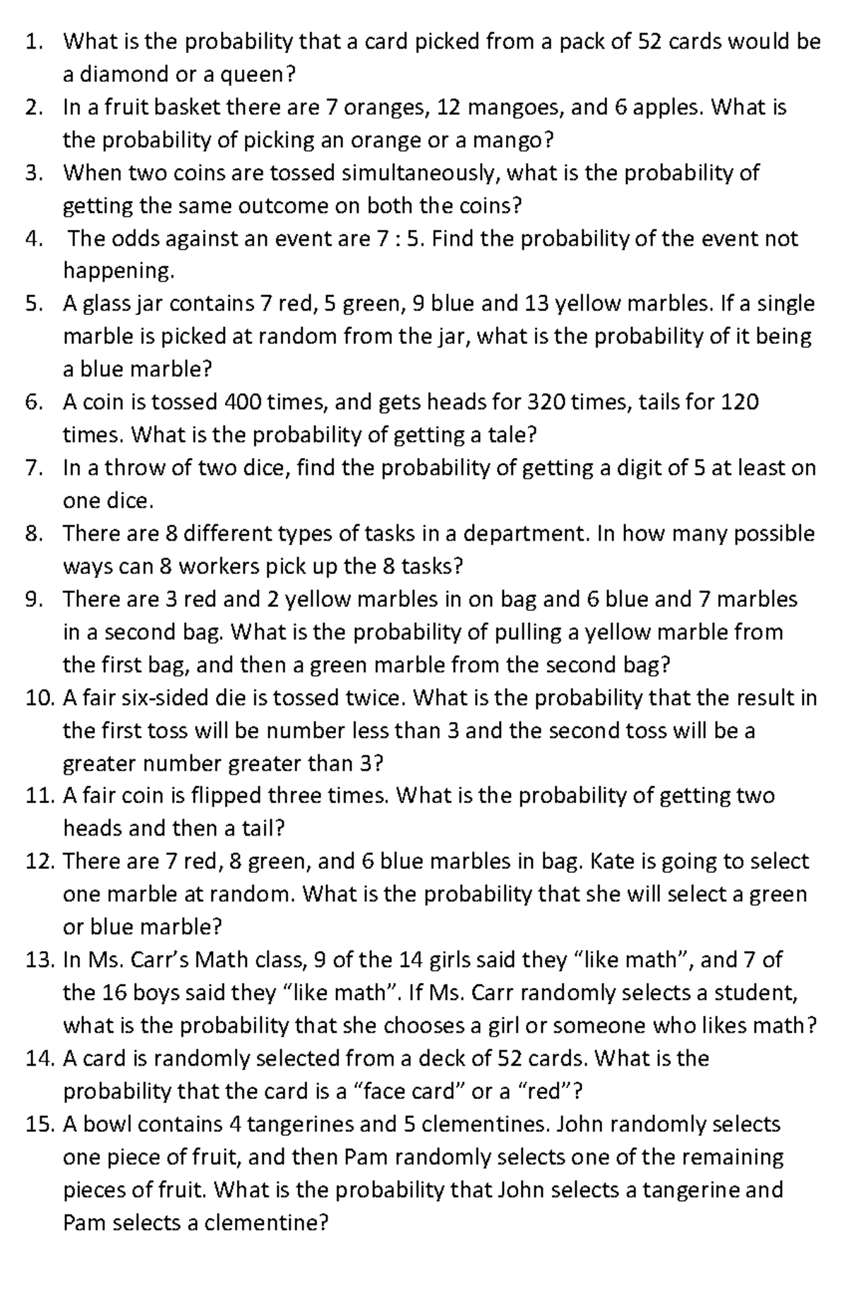 QUIZ 3 - third quiz on probability of simple events - a diamond or a ...