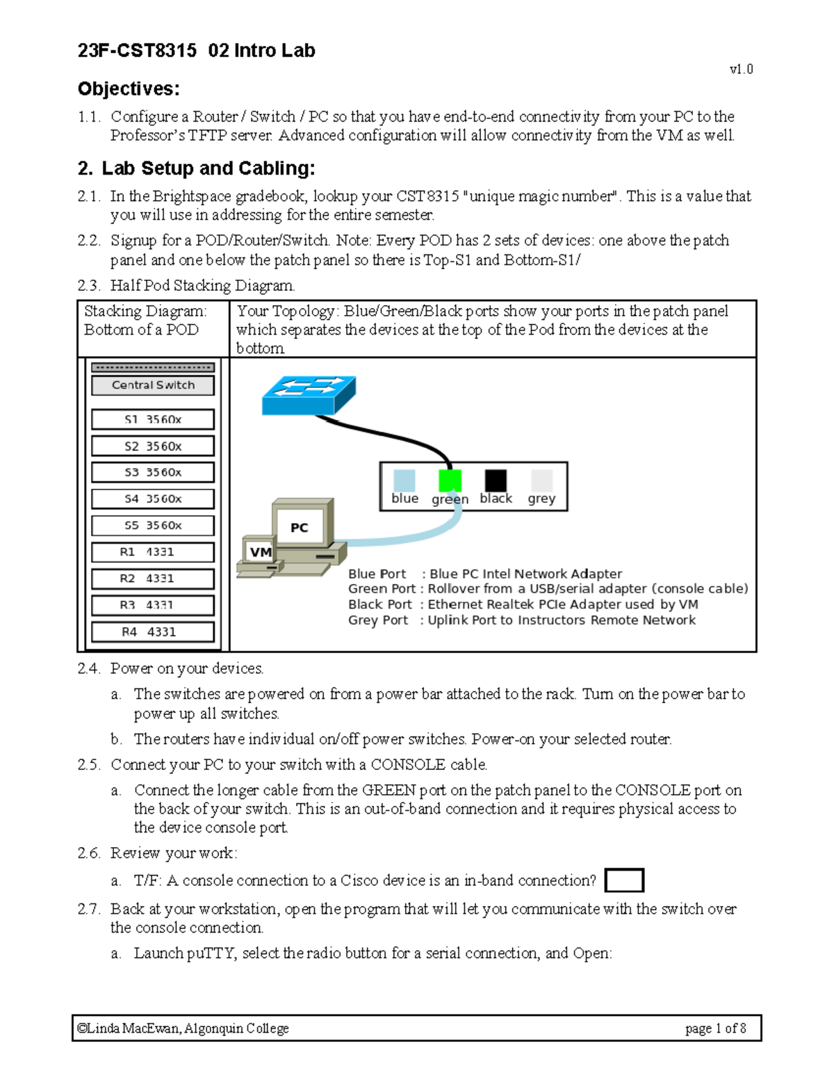 02-Intro-Edited - lab 01 - v1. Objectives: Configure a Router / Switch / PC so that you have ...