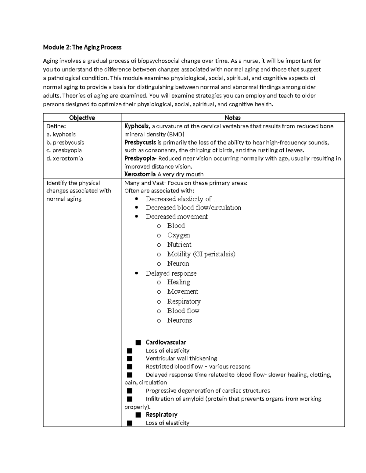 Module 2 The Aging Process - Notes - Module 2: The Aging Process Aging ...