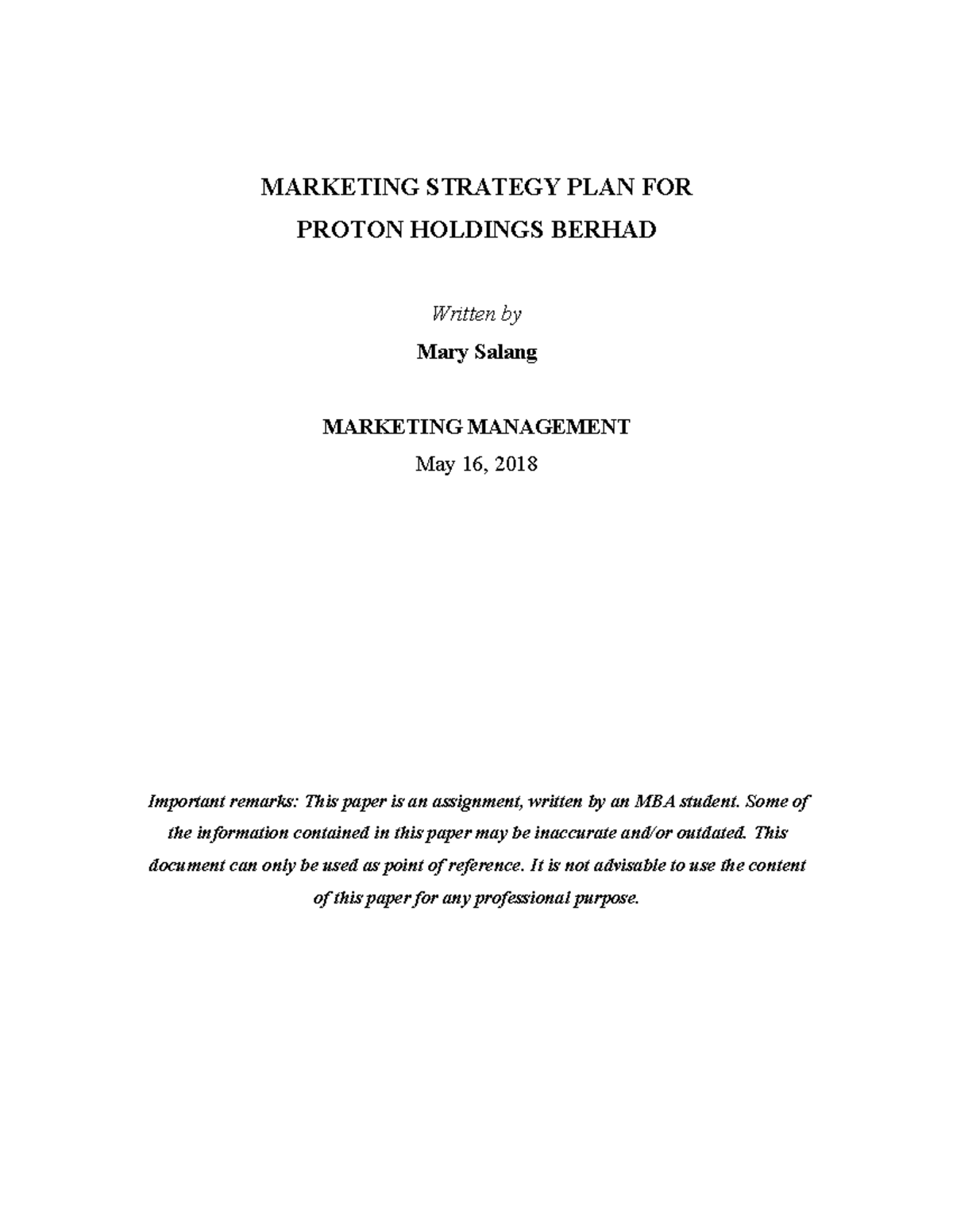 Marketing Strategy Plan For Proton Holdings - MARKETING STRATEGY PLAN ...