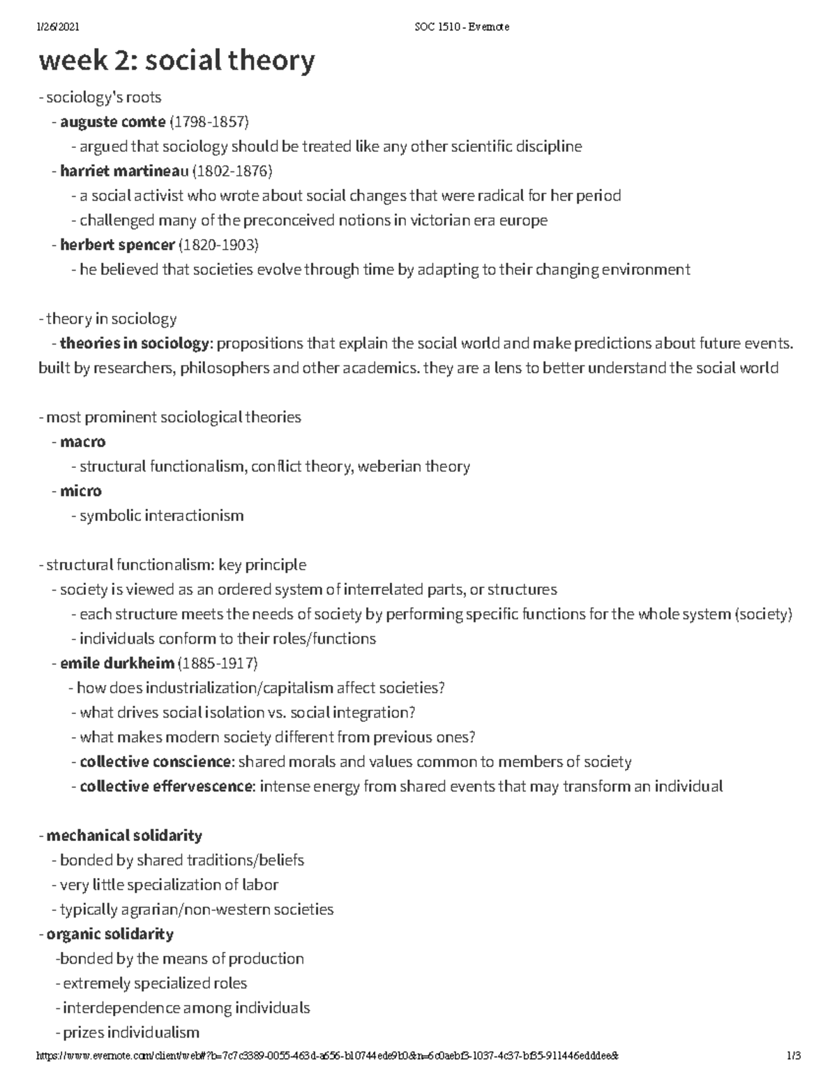 Week 2 - Lecture notes 2 - 1/26/2021 SOC 1510 - Evernote - Studocu