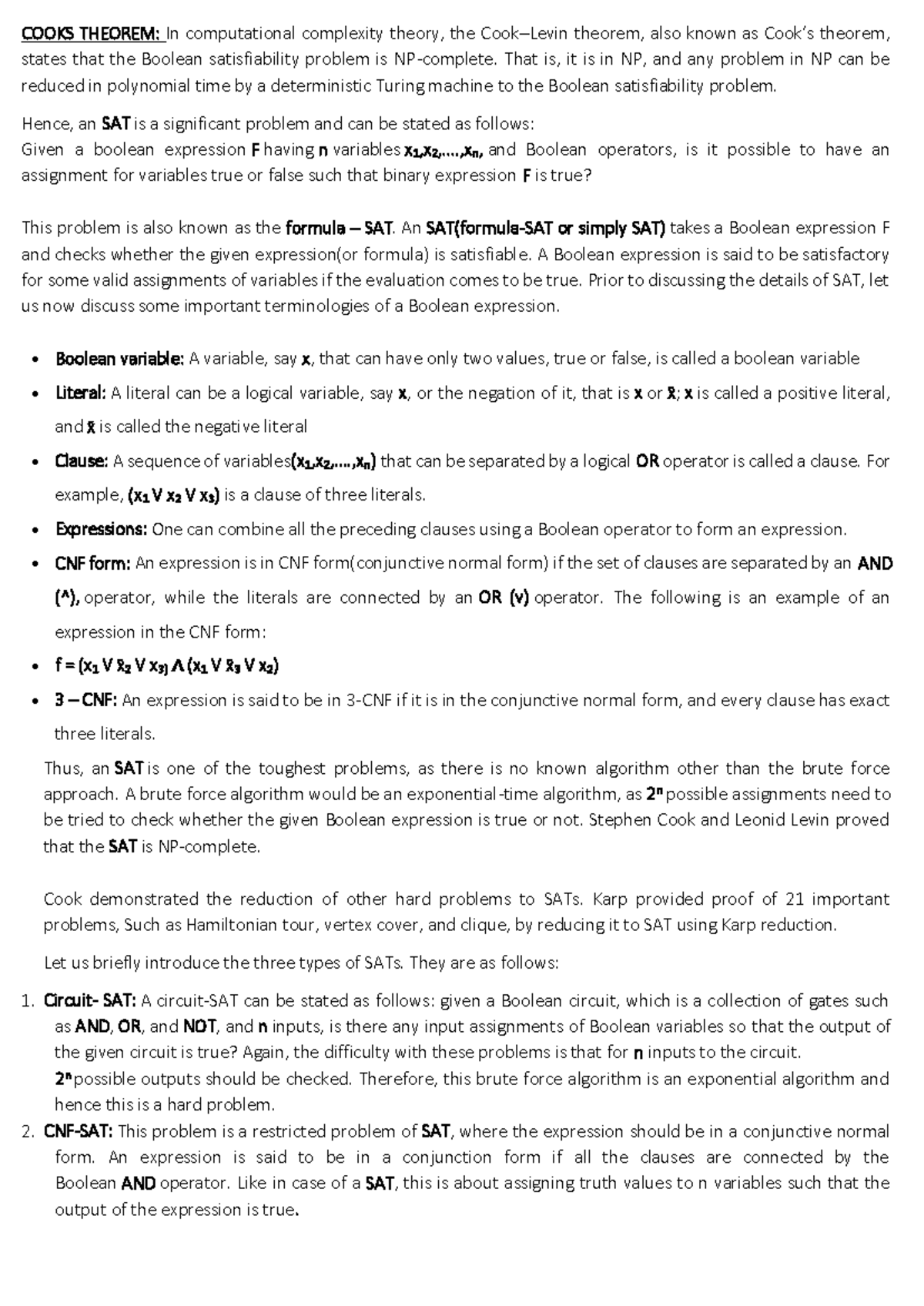 DAA Answers FOR CSE STUDENTS - COOKS THEOREM: In computational complexity theory, the Cook–Levin ...