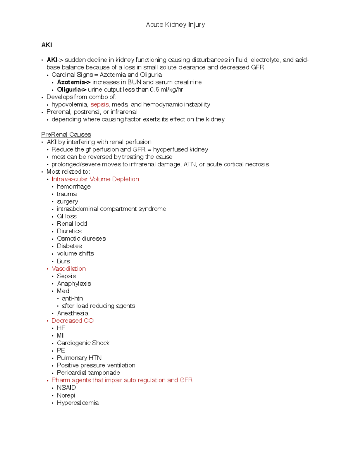 Acute Renal Failure - Notes - AKI AKI -> sudden decline in kidney ...