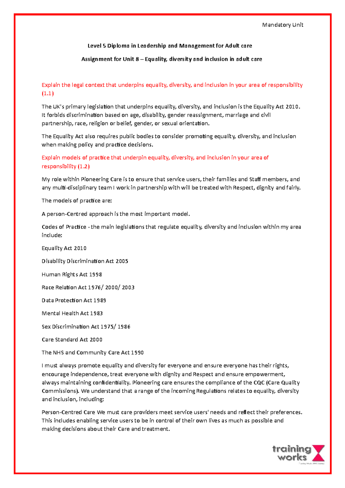 Assignment 3 Equality and Diversity - Level 5 Diploma in Leadership and ...