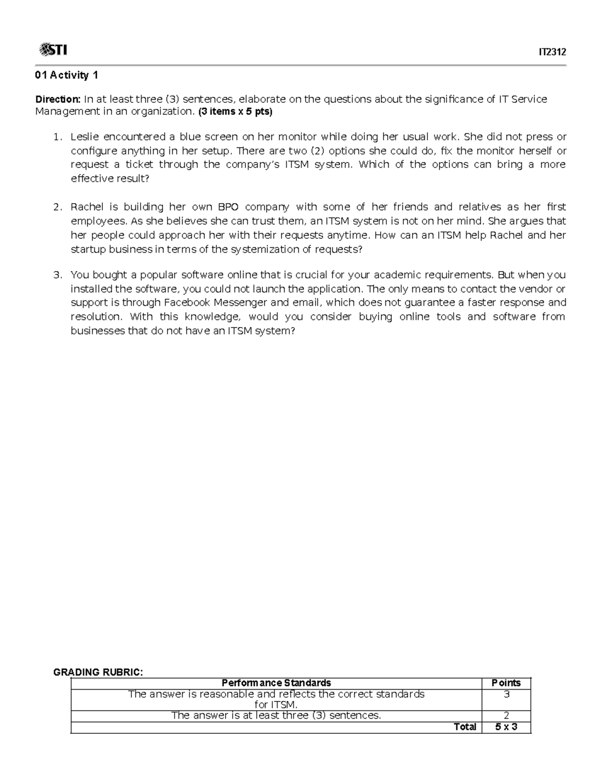 01 Activity 1 - for net working activiteis - 01 Activity 1 IT Direction ...