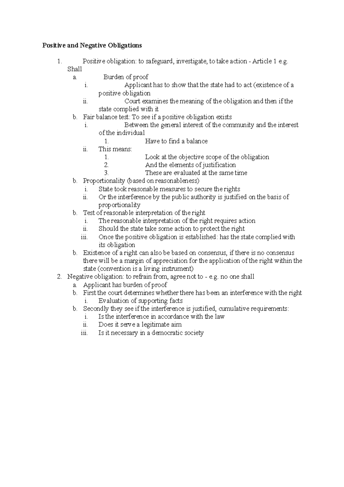 Positive and Negative Obligations - Positive obligation: to safeguard ...