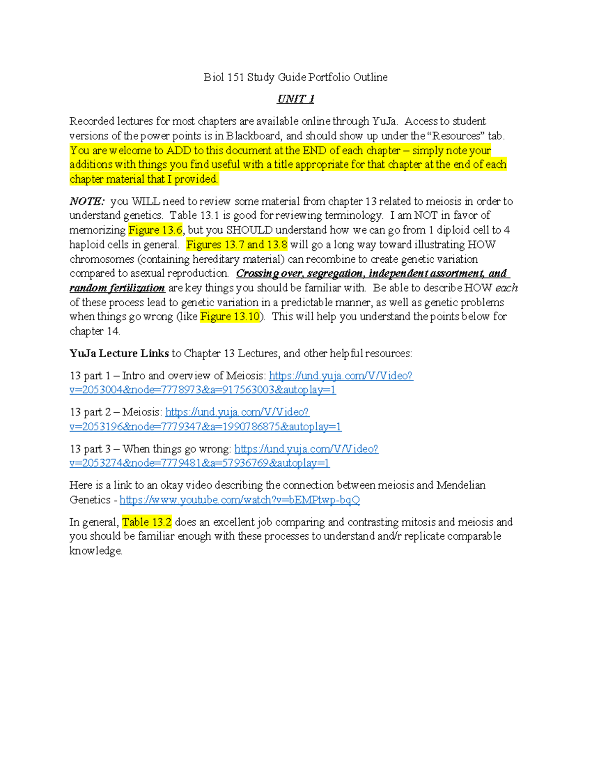 Biol 151 Study Guide Portfolio Outline(1) - Biol 151 Study Guide ...