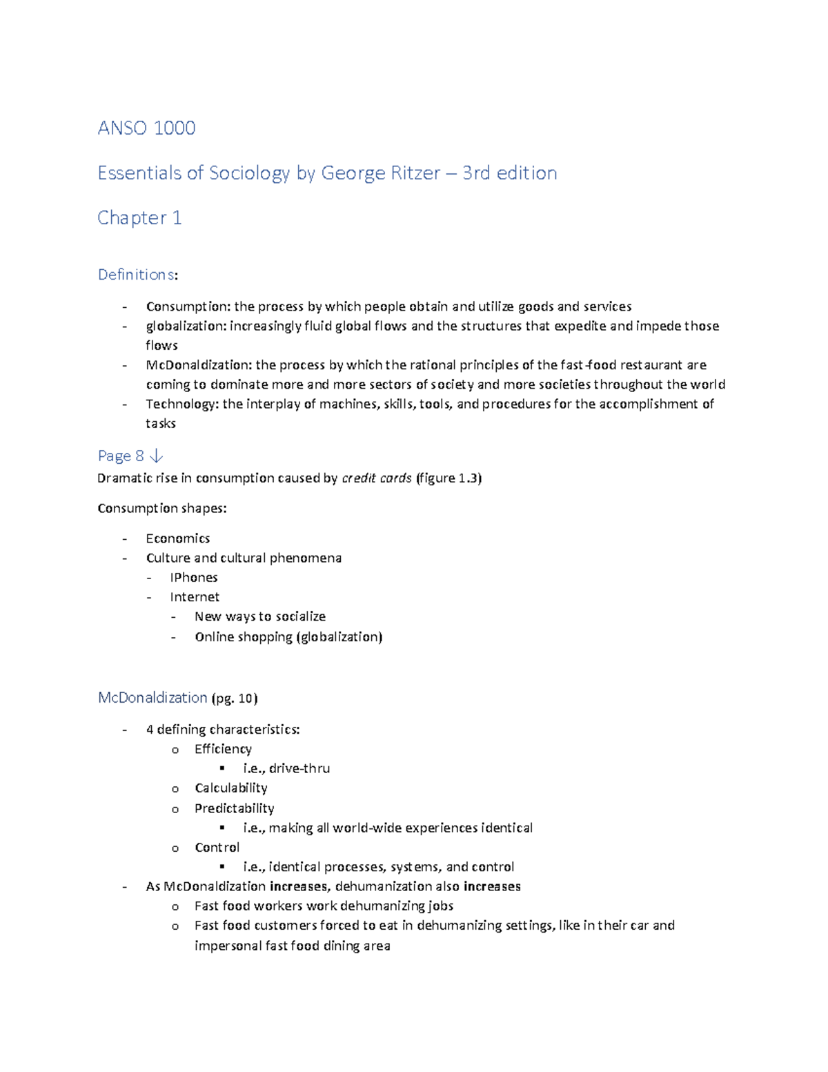 Chapter 1 of Essentials of Sociology - ANSO 1000 Essentials of Sociology by George Ritzer – 3rd ...