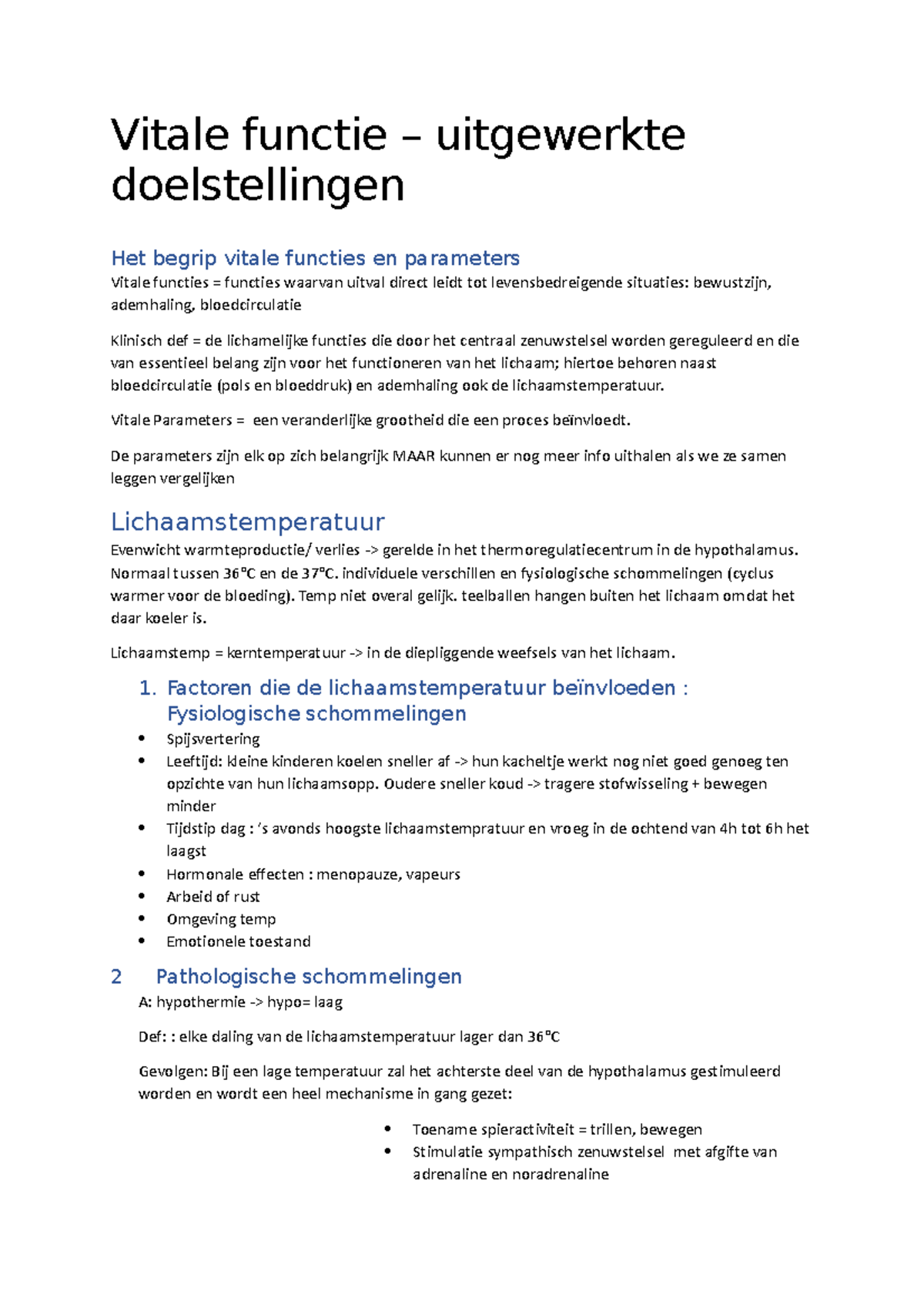 Vitale functies uitgeschreven met de doelstellingen - Vitale functie ...