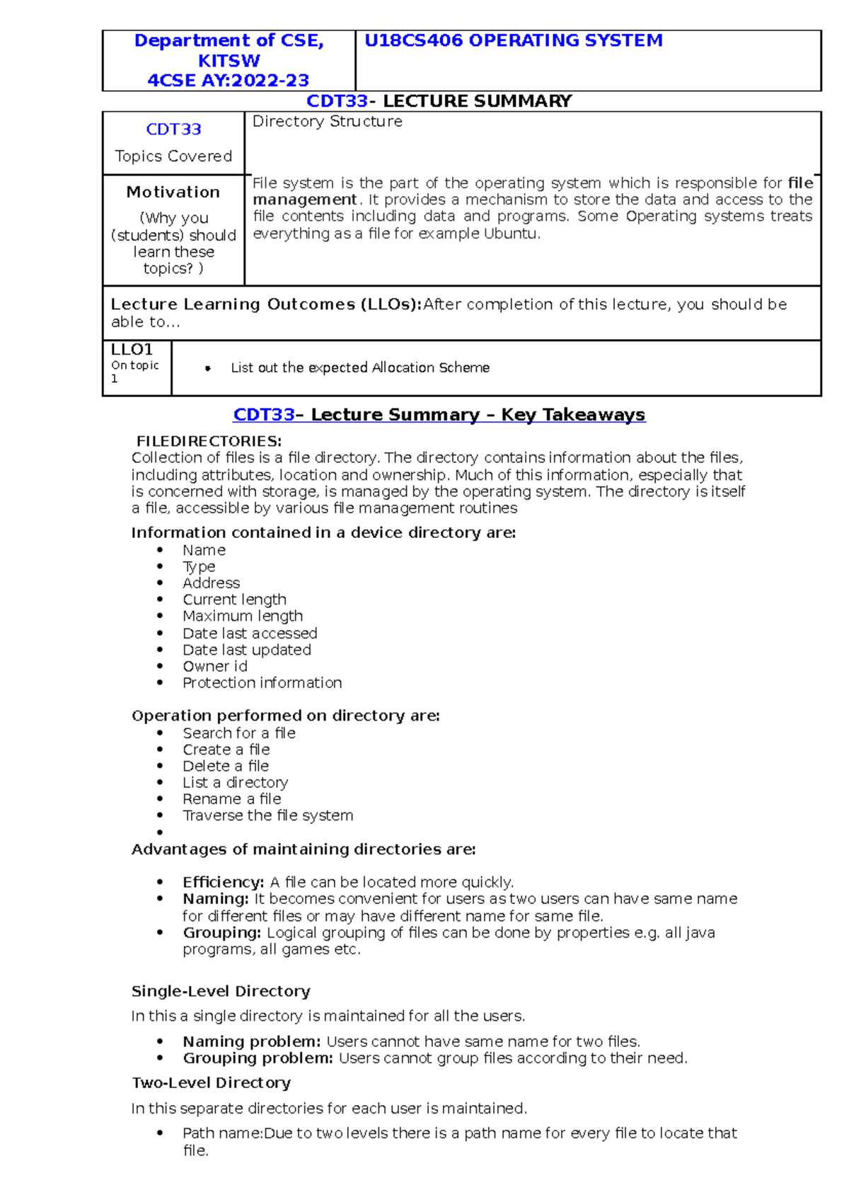 Operating Systems-2 - notes - Department of CSE, KITSW 4CSE AY:2022 ...