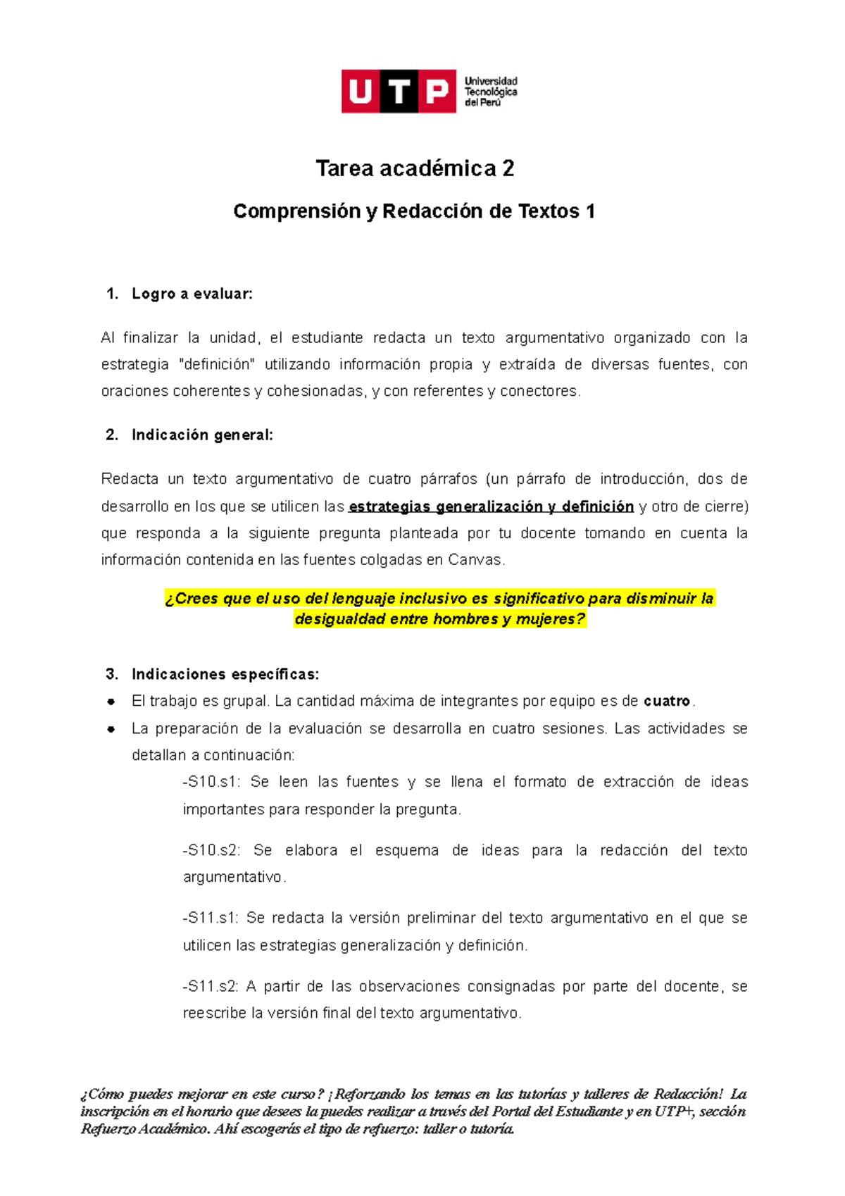 Texto argumentativo (sincrónico).2 - Tarea académica 2 Comprensión y Redacción de Textos 1 1 ...
