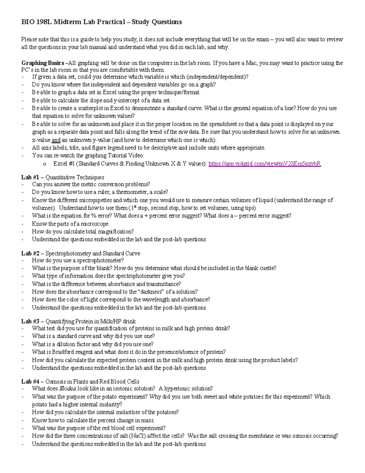 Midterm Lab Practical Study Questions Fall 2021 - BIO 198L Midterm Lab ...
