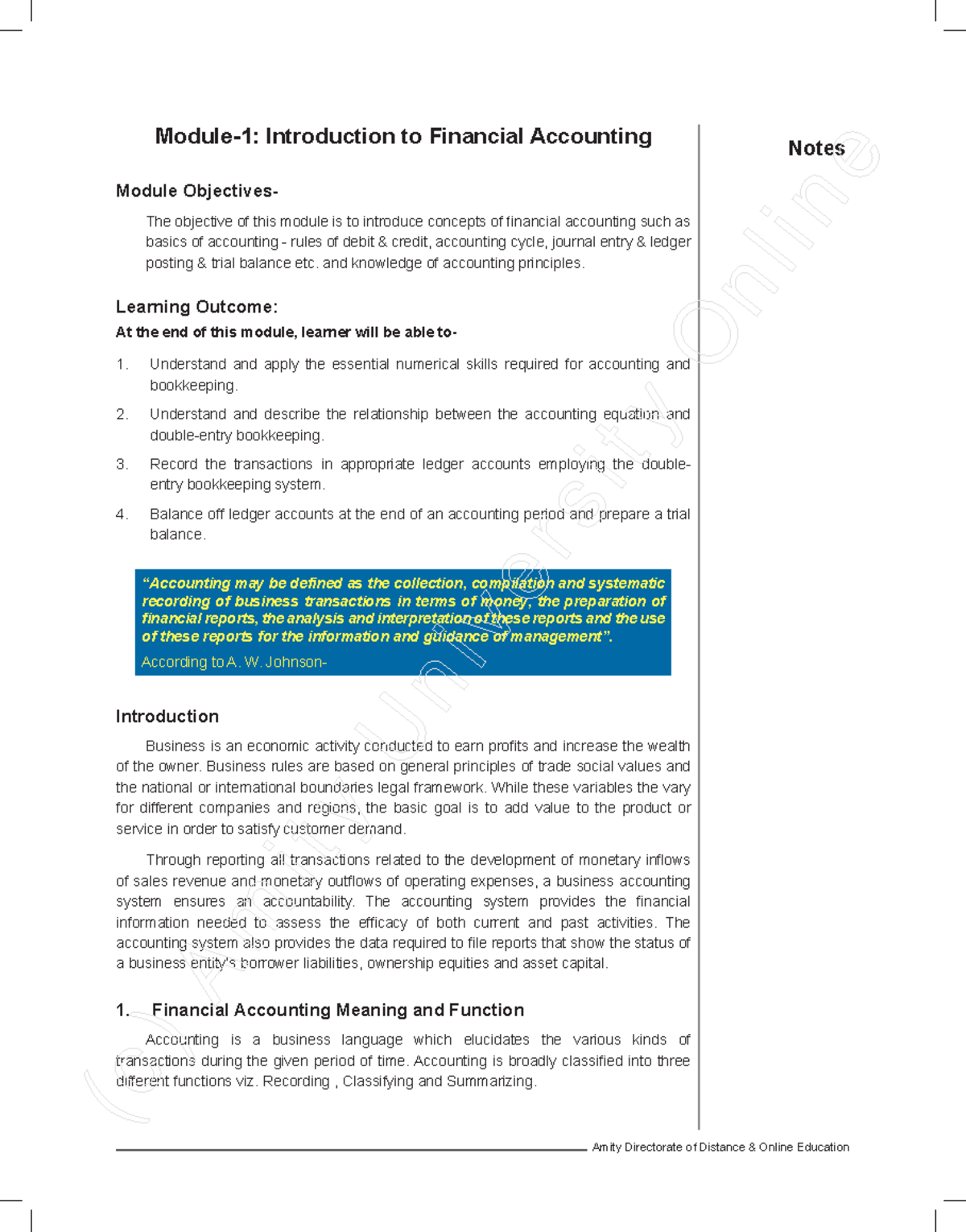 Accounting for Managers-Amity - Notes Module-1: Introduction to ...