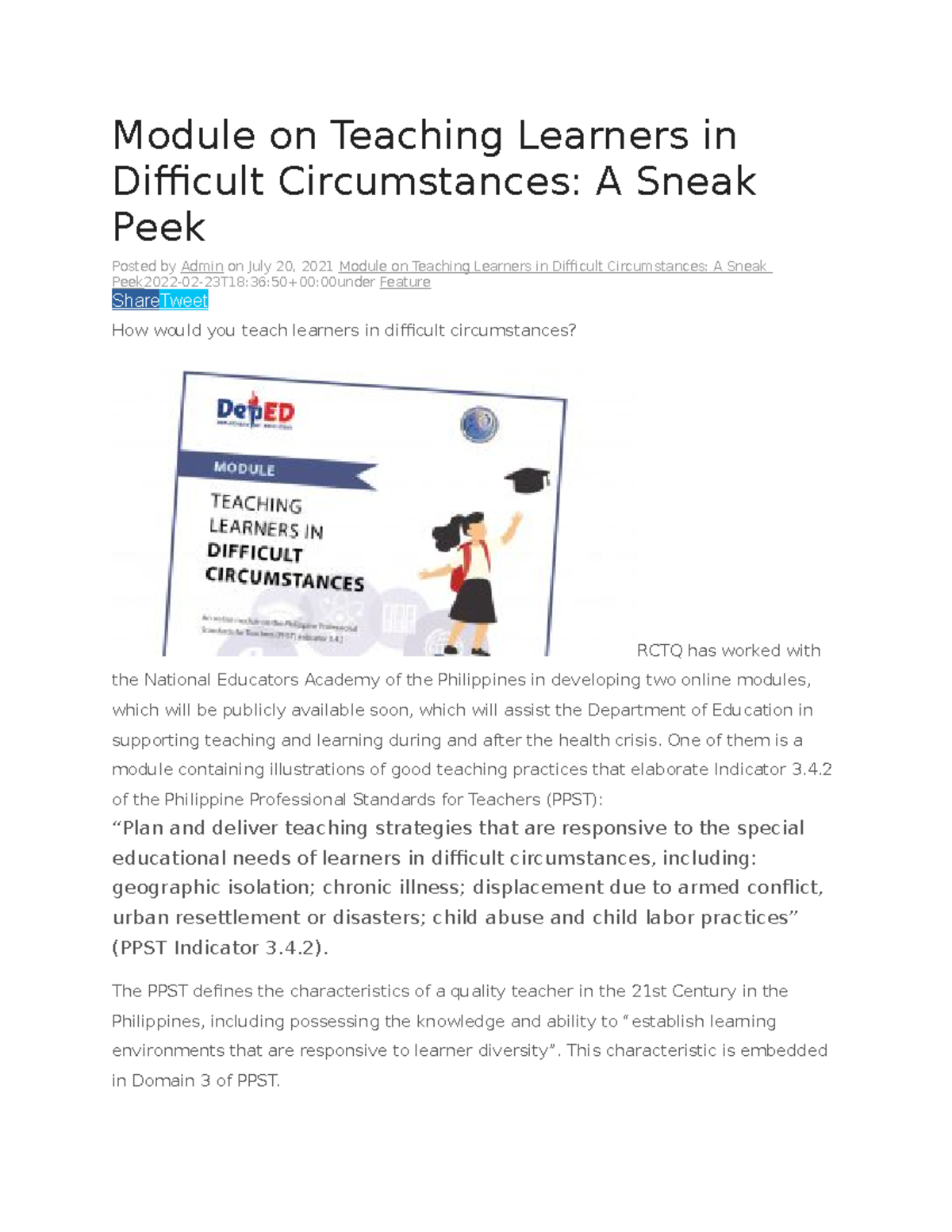 HOW TO Teach Learners IN Difficult Situation.. Topic Retooling - Module ...