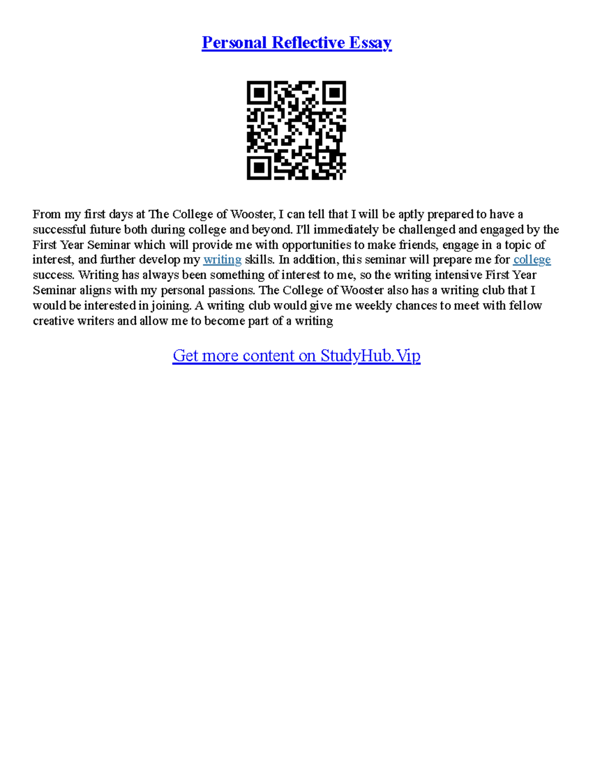Example Of Personal Reflection Essay - Personal Reflective Essay From ...