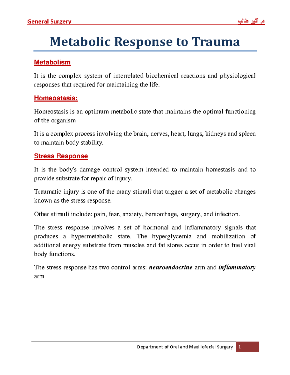 MRT - metabolic response to trauma - Metabolic Response to Trauma ...