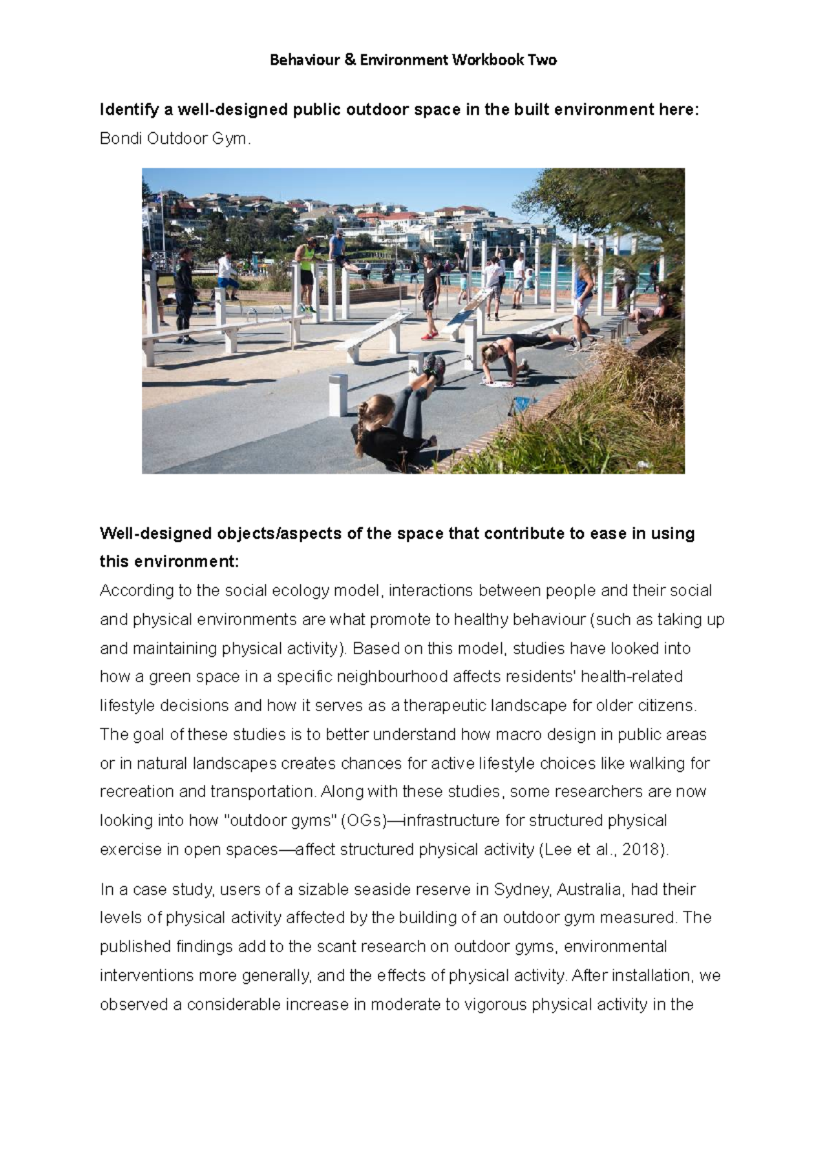 Workbook Two Assignment Behaviour And Environment Workbook Two Identify A Well Designed Public