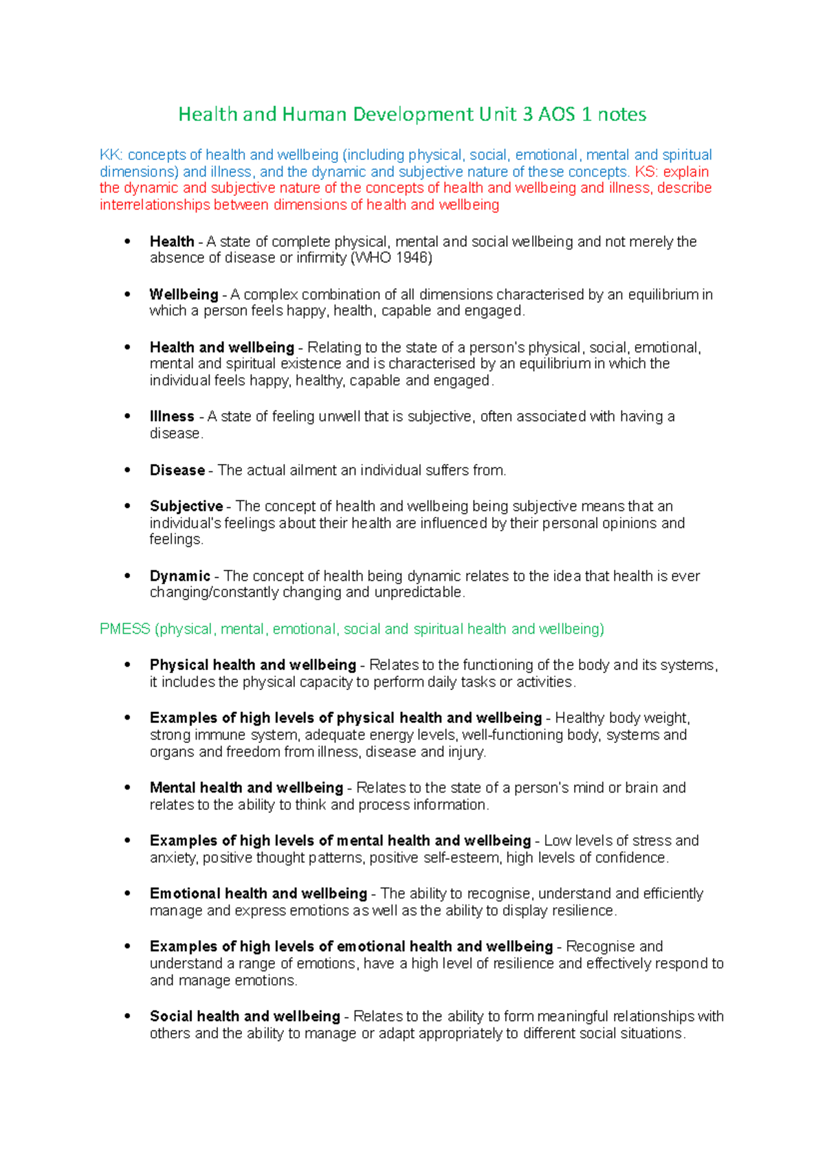 Health and Human Development Unit 3 AOS 1 notes - KS: explain the ...