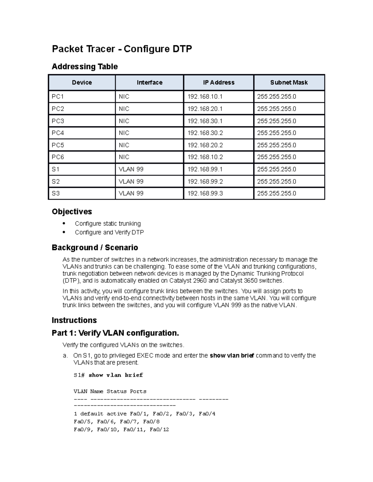 3.5.5 Packet Tracer - Configure DTP - Packet Tracer - Configure DTP ...