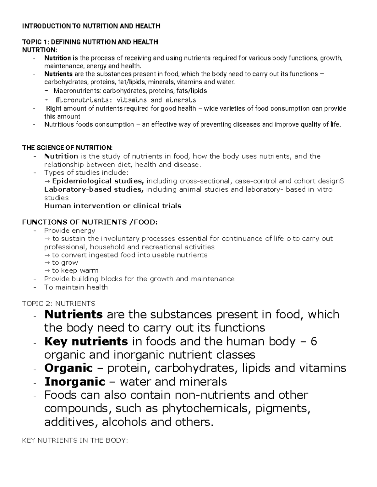 Lecture 1 - INTRODUCTION TO NUTRITION AND HEALTH TOPIC 1: DEFINING ...