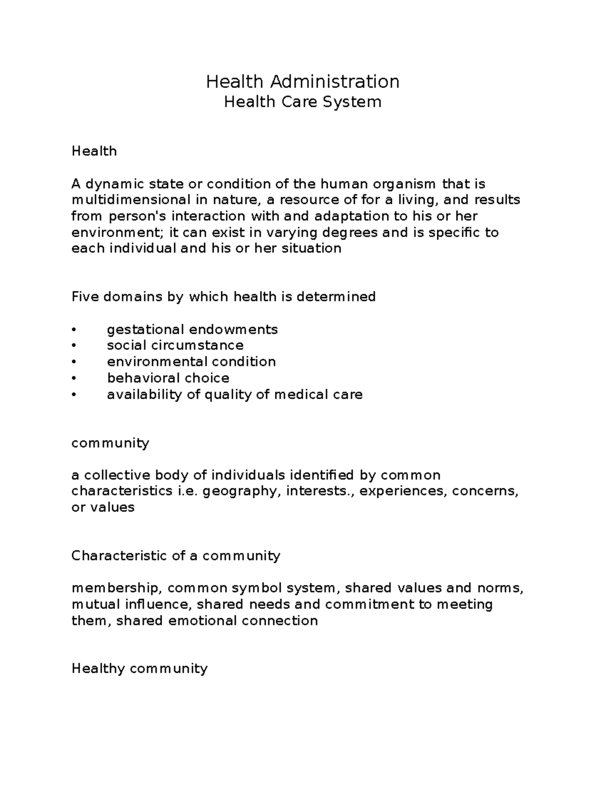 Chapter 1 Lecture - Health Administration Health Care System Health A ...
