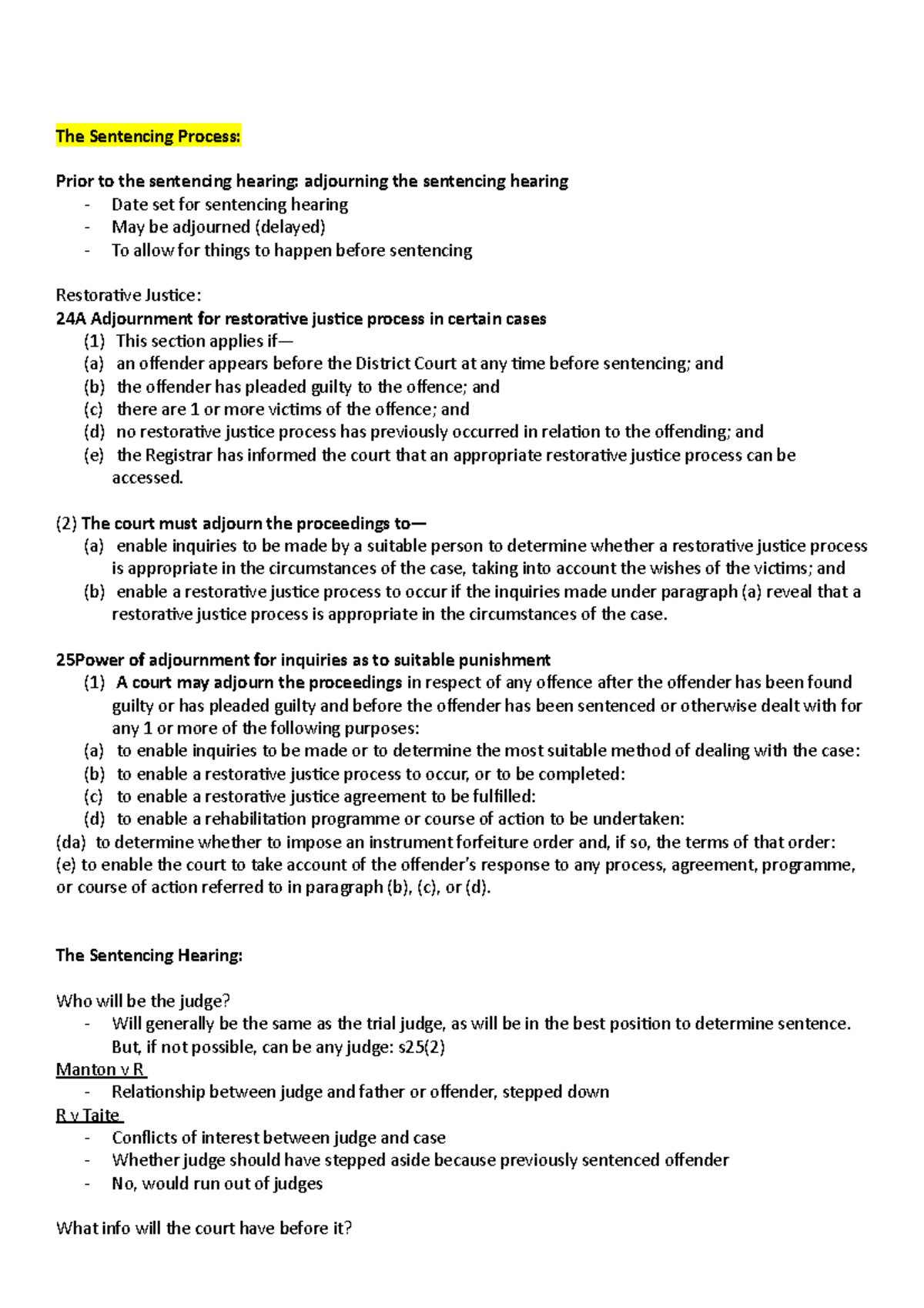 Sentencing Exam Notes - The Sentencing Process: Prior to the sentencing ...
