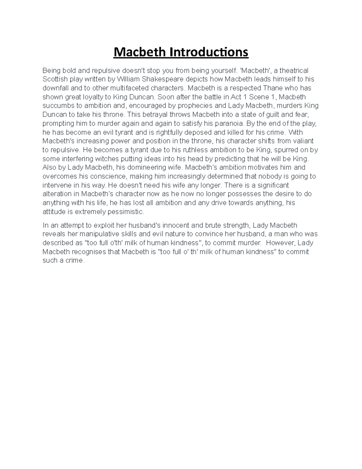 Macbeth Intro - Macbeth Introductions Being bold and repulsive doesn't ...