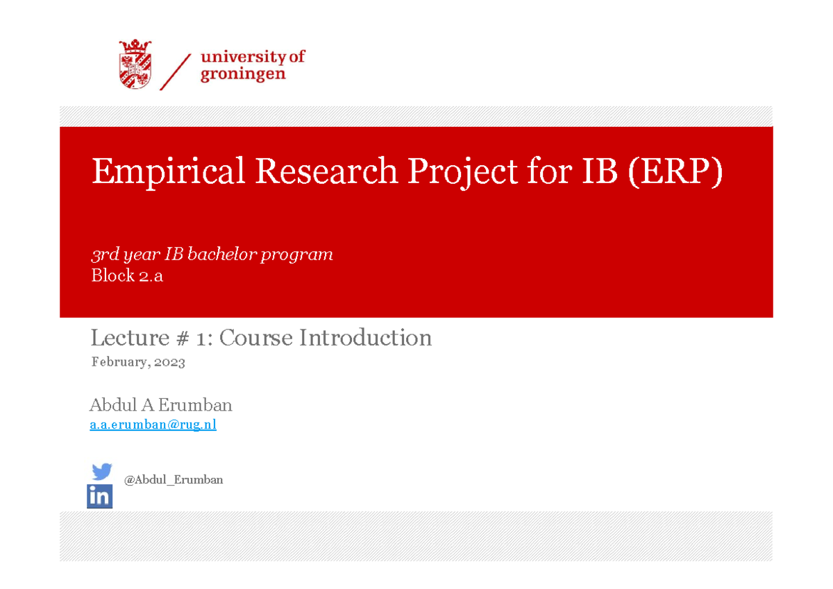 ERP2022 Lecture 01 - Lecture # 1: Course Introduction Abdul A Erumban a.a@rug @Abdul_Erumban ...