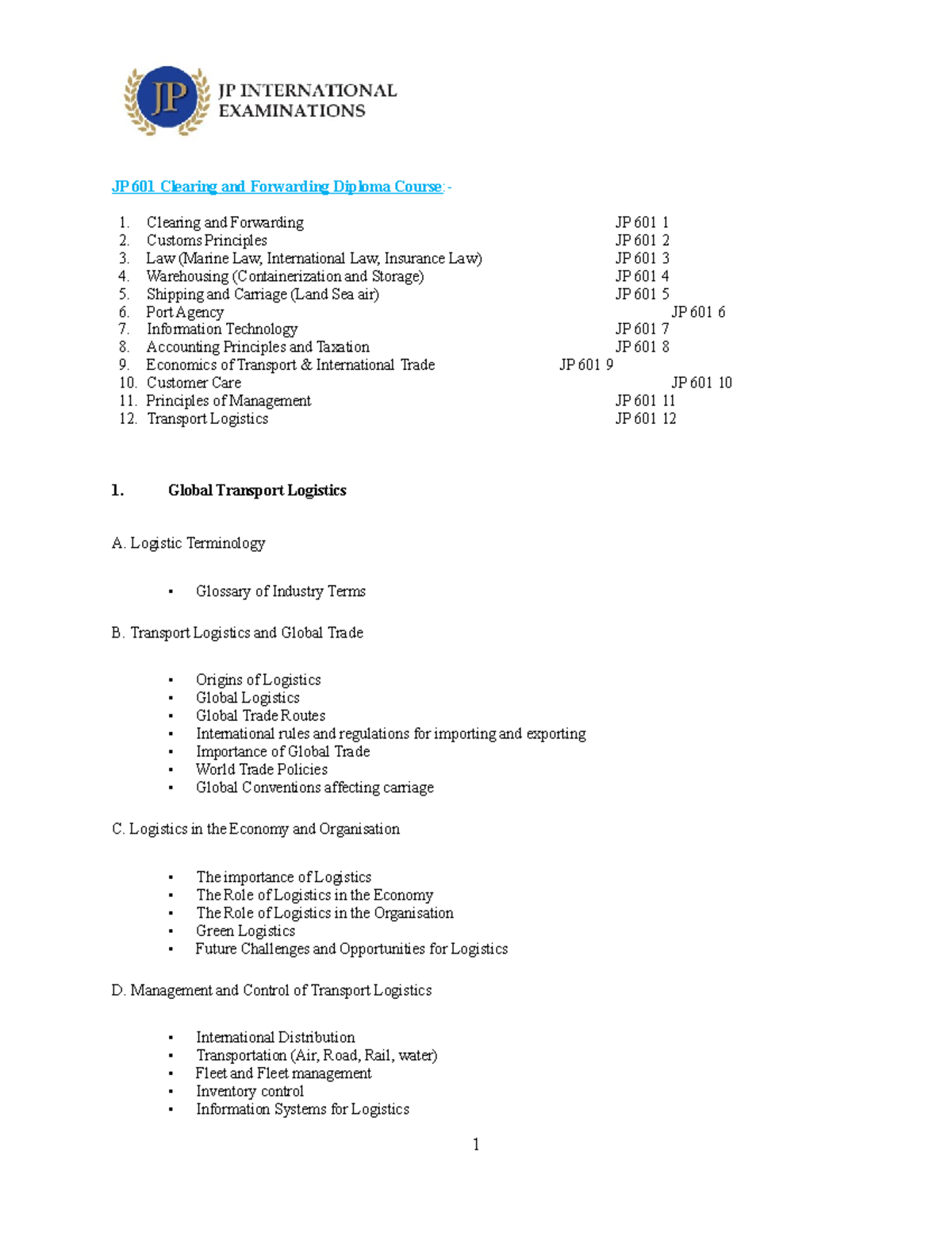Economics of trade and transport notes enock - JP 601 Clearing and ...