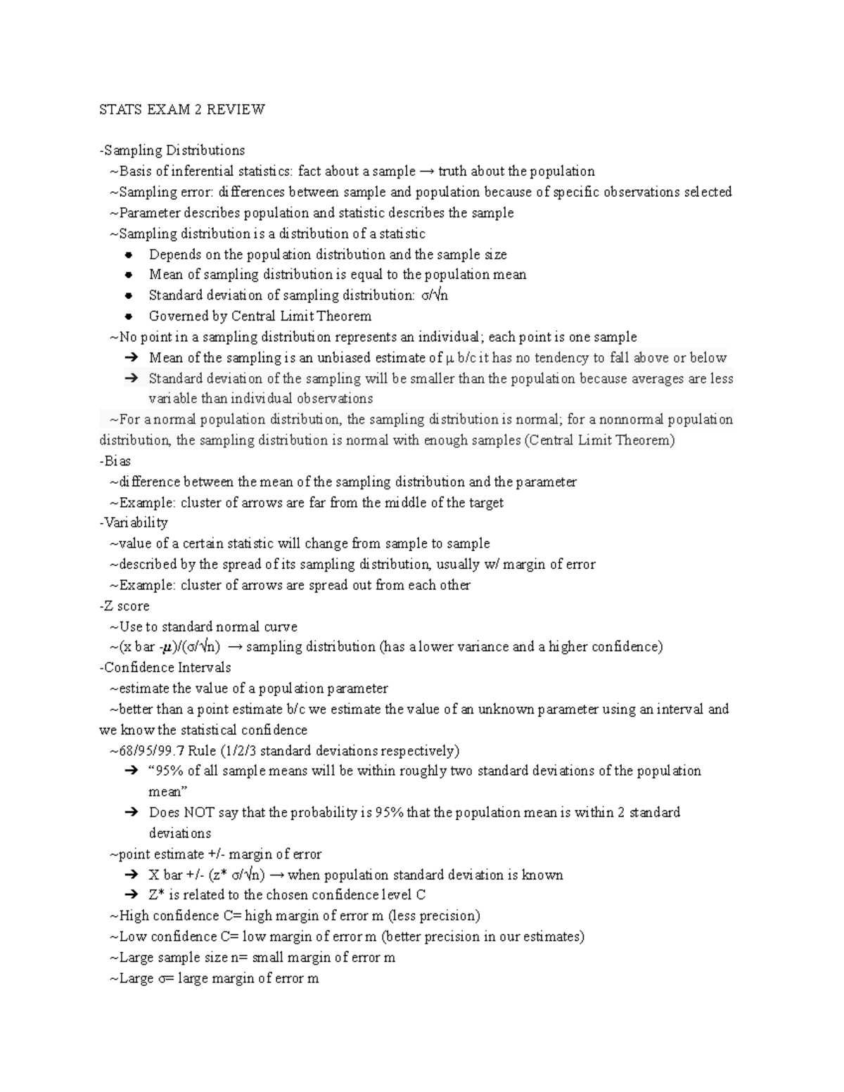 Psych Stats Exam 2 Study Guide - STATS EXAM 2 REVIEW -Sampling ...