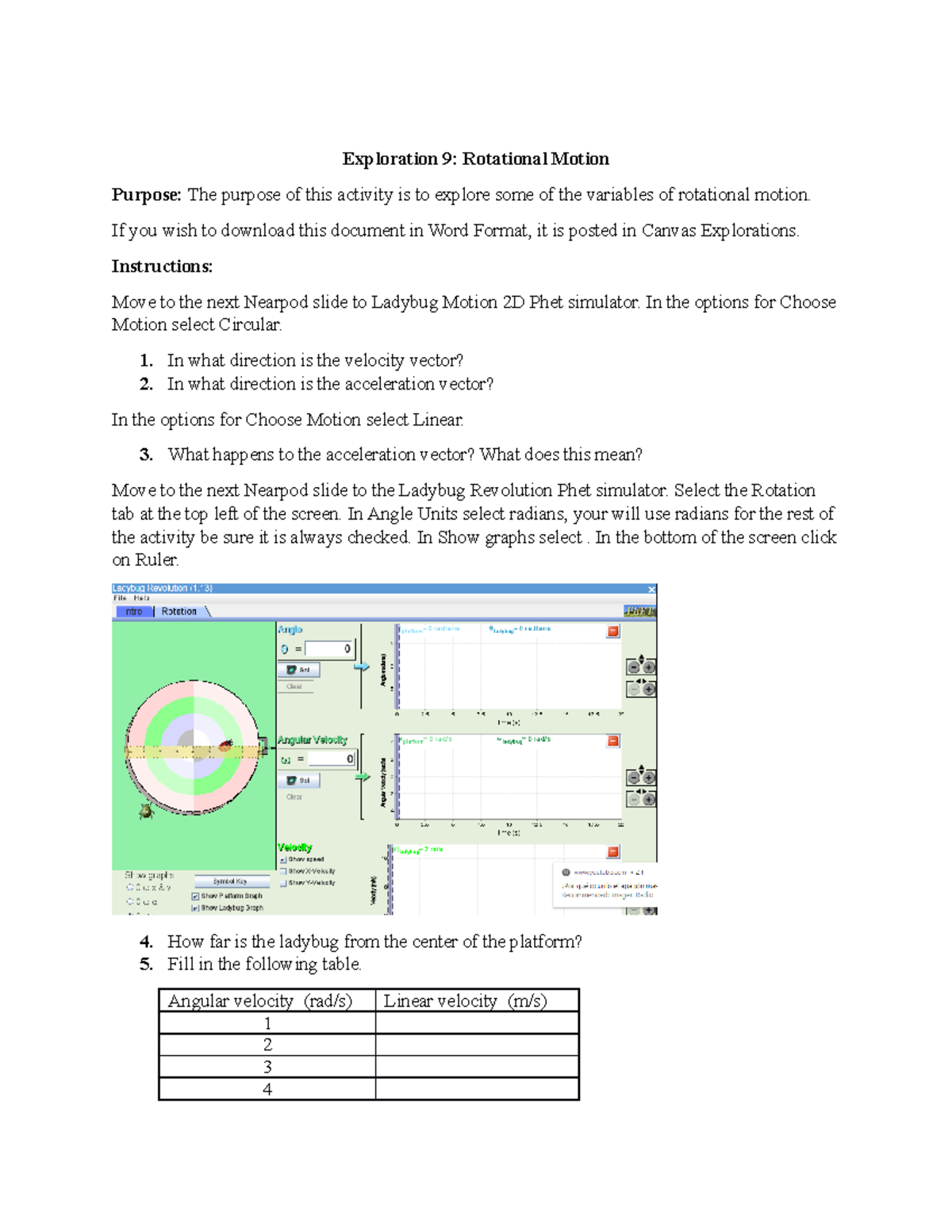 Exploration 9 Rotational Motion - Exploration 9: Rotational Motion ...