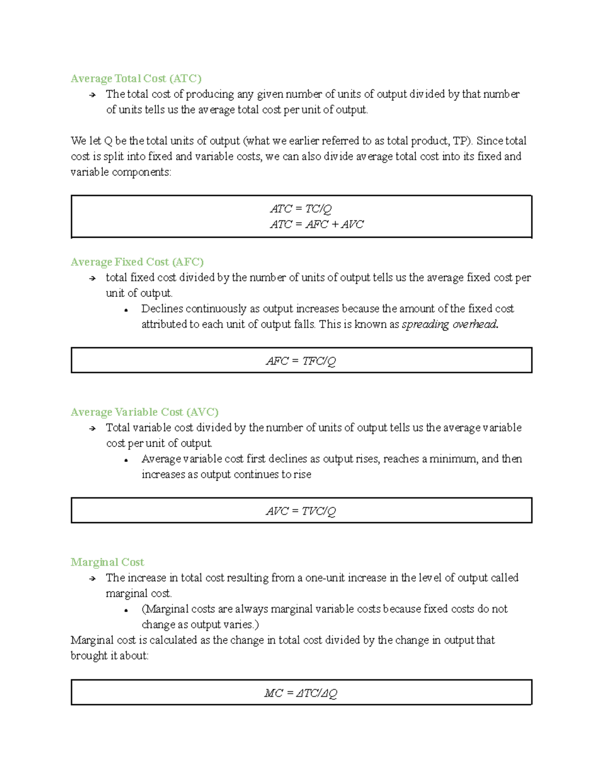 Econ final notes-4 - Average Total Cost (ATC) The total cost of ...