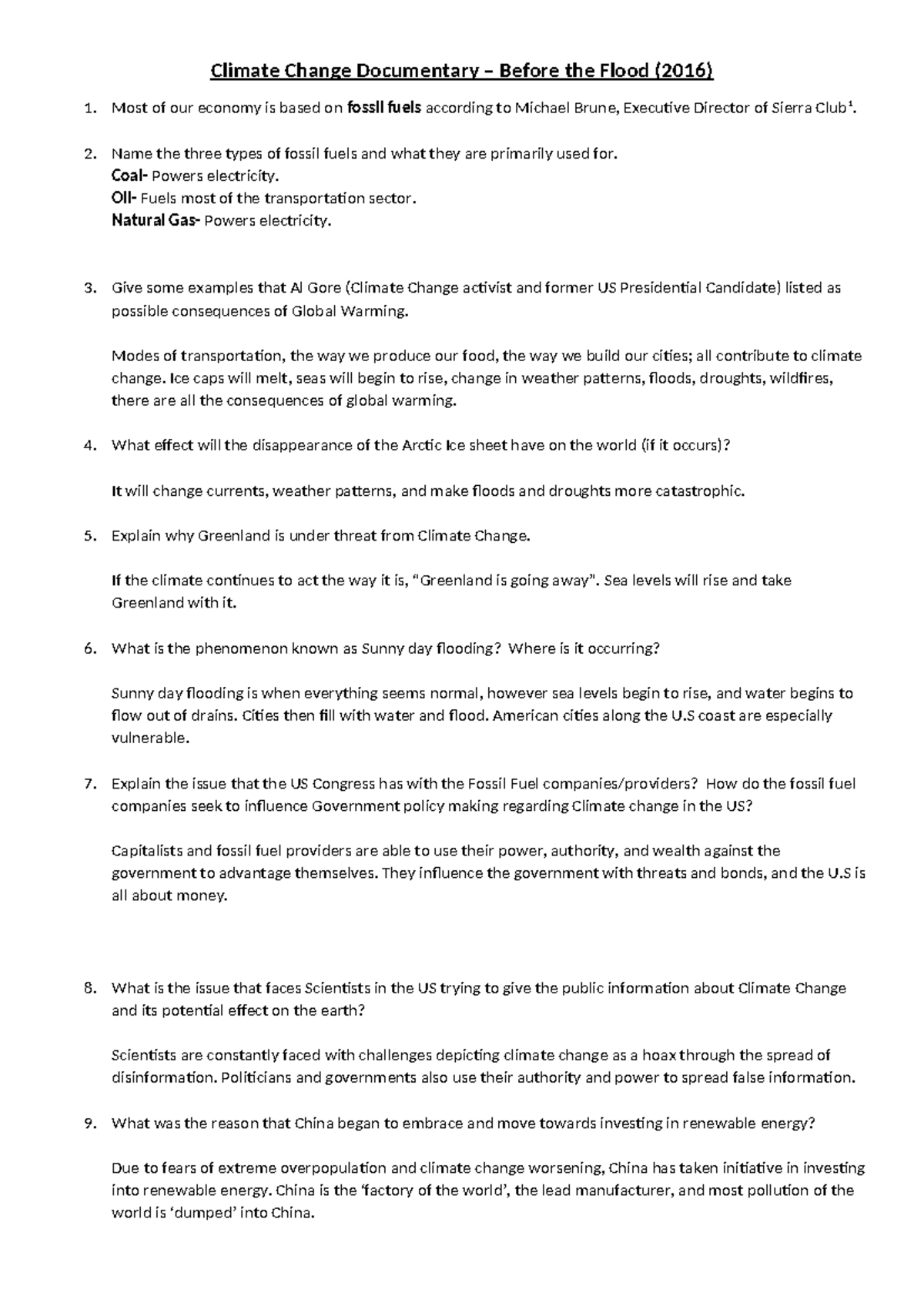 Climate Change Documentary - Before the Flood - Name the three types of ...