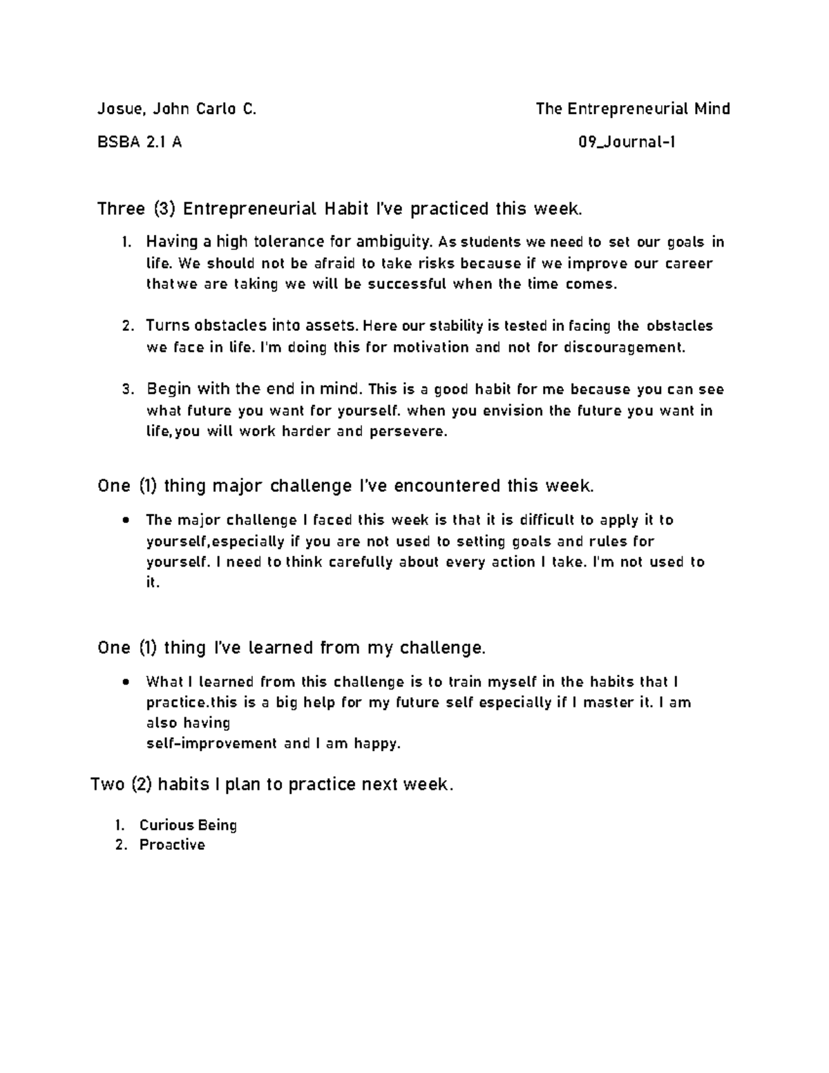 Josue 09 Journal-1- Entrep - Josue, John Carlo C. The Entrepreneurial ...