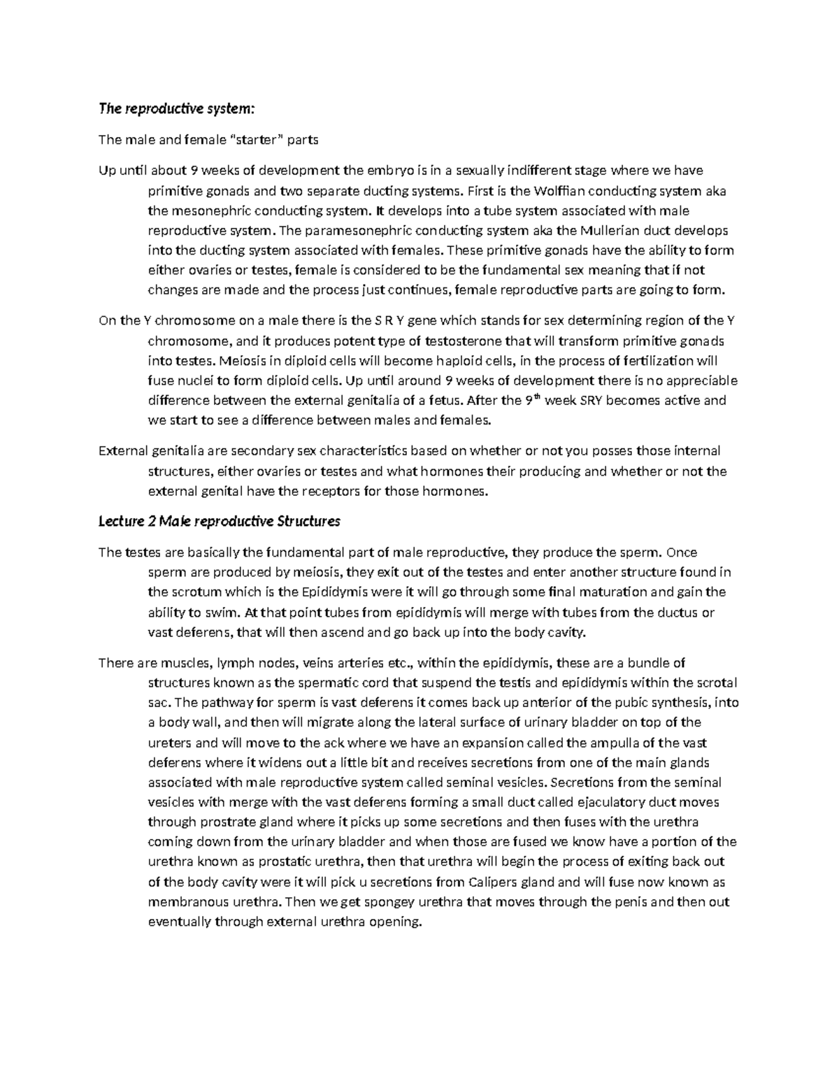 The reproductive system - First is the Wolffian conducting system aka ...
