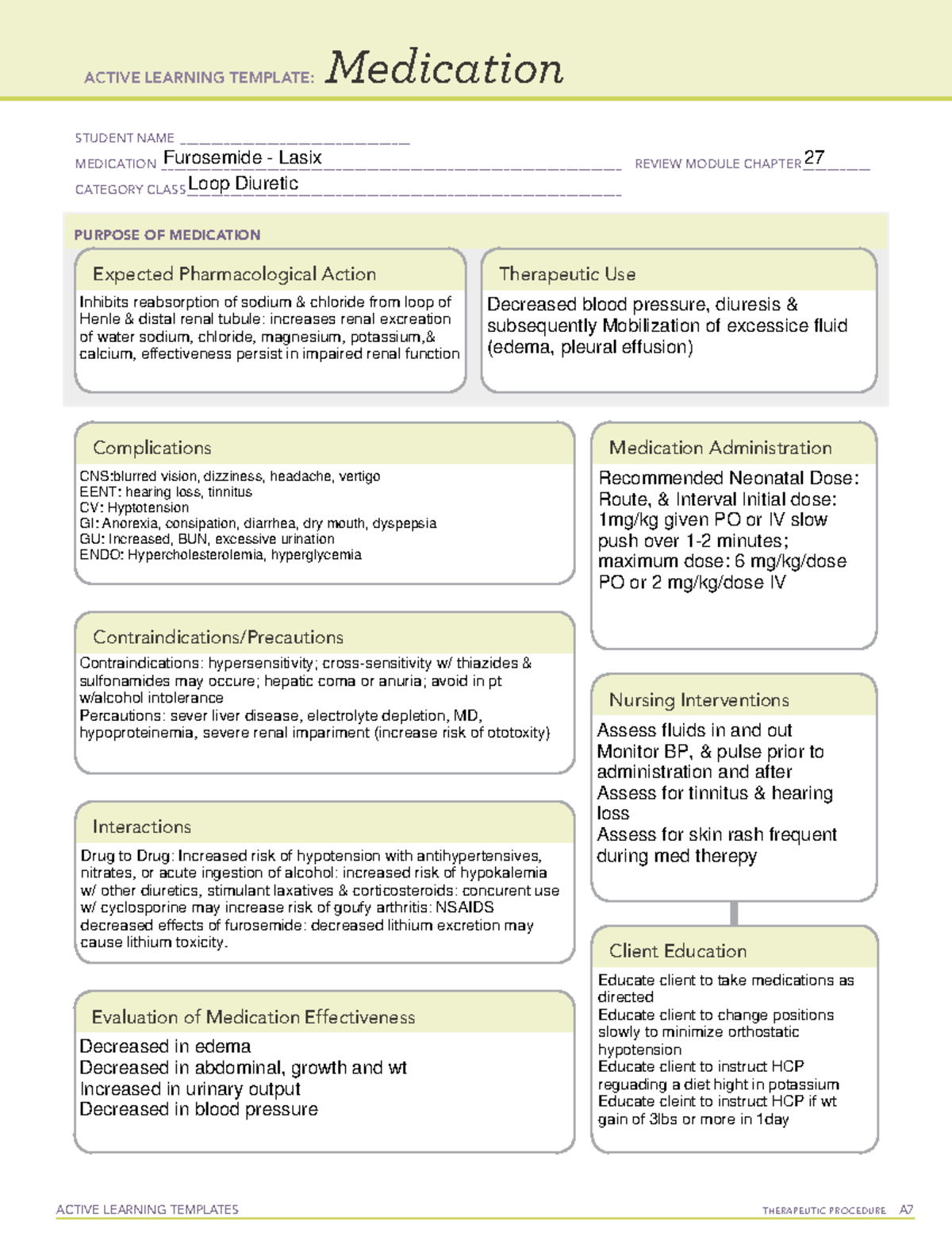 Medication Furosemide - Lasix week 3 - ACTIVE LEARNING TEMPLATES ...