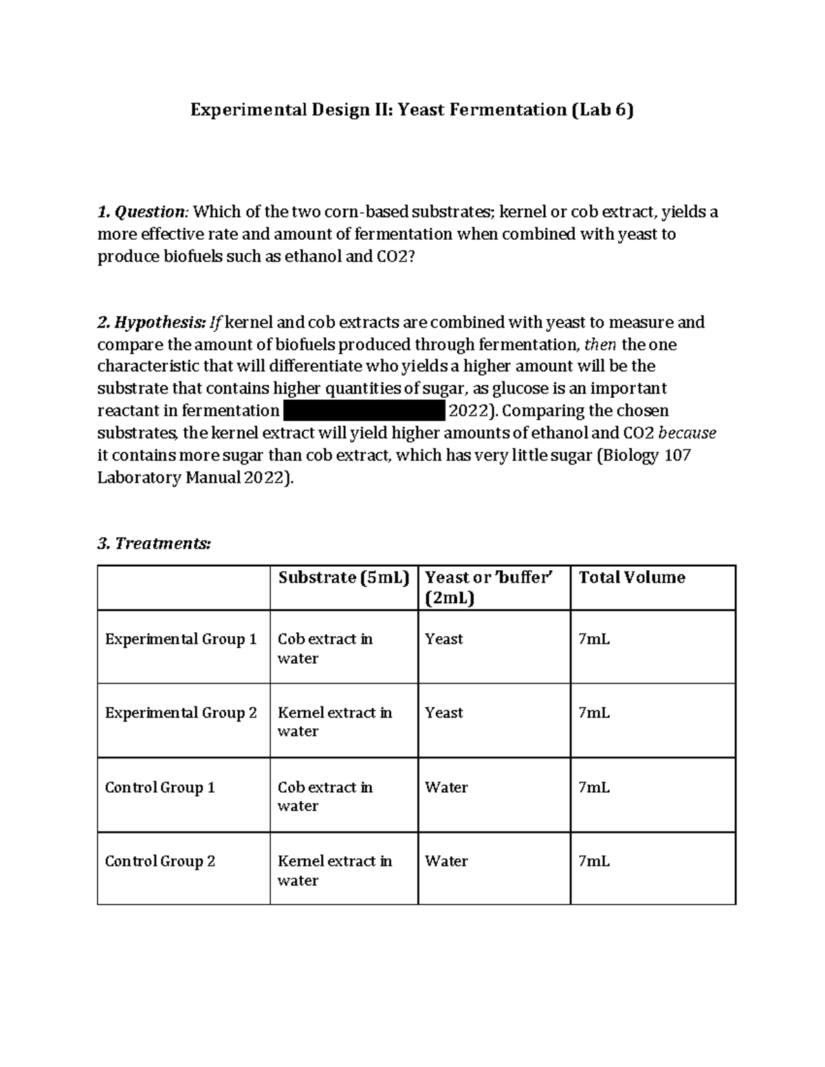 Fermentation Experiment Design-2 - Experimental Design II: Yeast ...