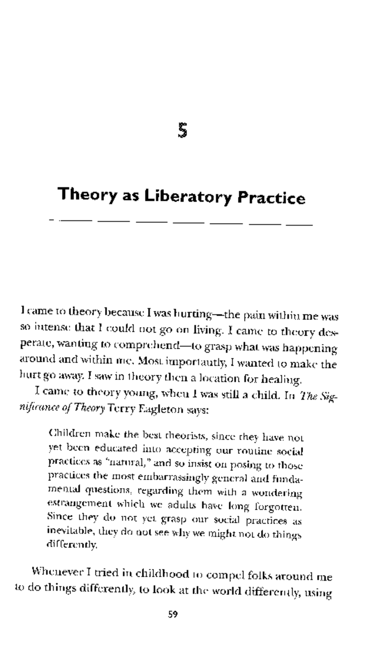 W5 bell hooks, theory as liberatory practice - 5 Theory as Liberatory ...