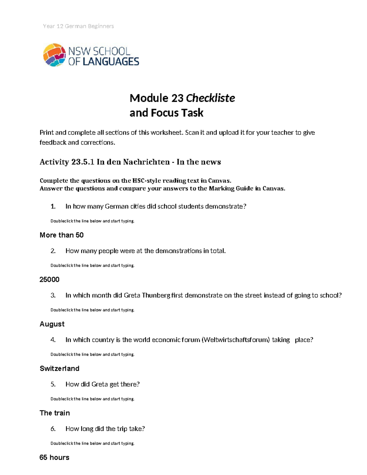 GMB12 Checklist and Focus Task Module 23 - Module 23 Checkliste and ...