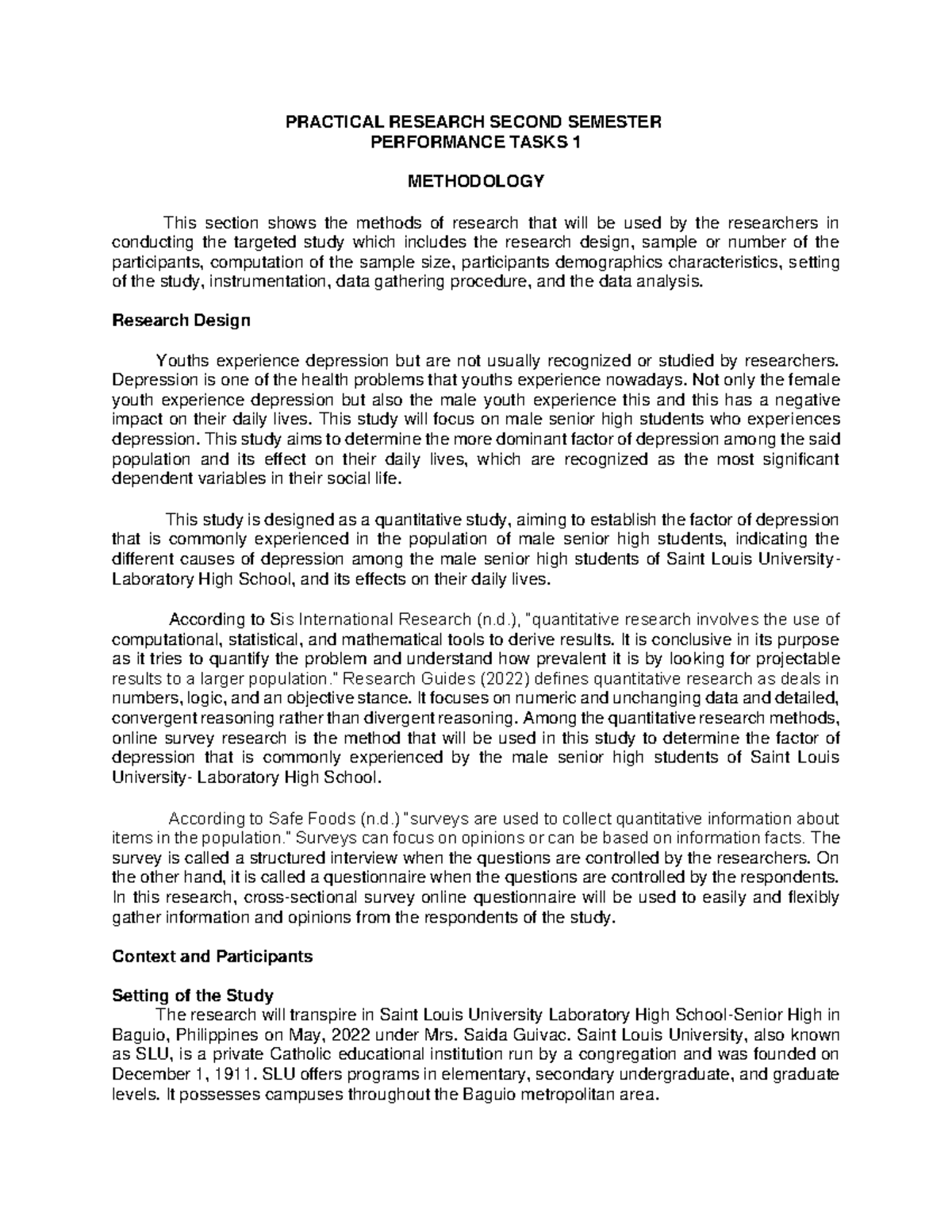 Group 4 PR2 Performance Task 1 - PRACTICAL RESEARCH SECOND SEMESTER ...
