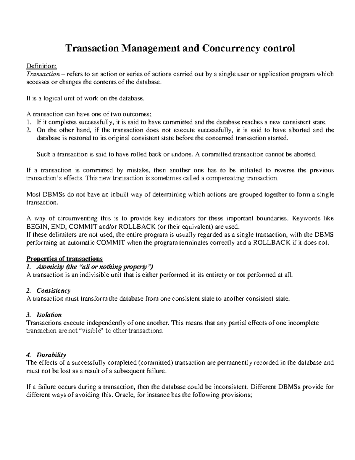 Transaction Management And Concurrency Control Transaction Management And Concurrency Control