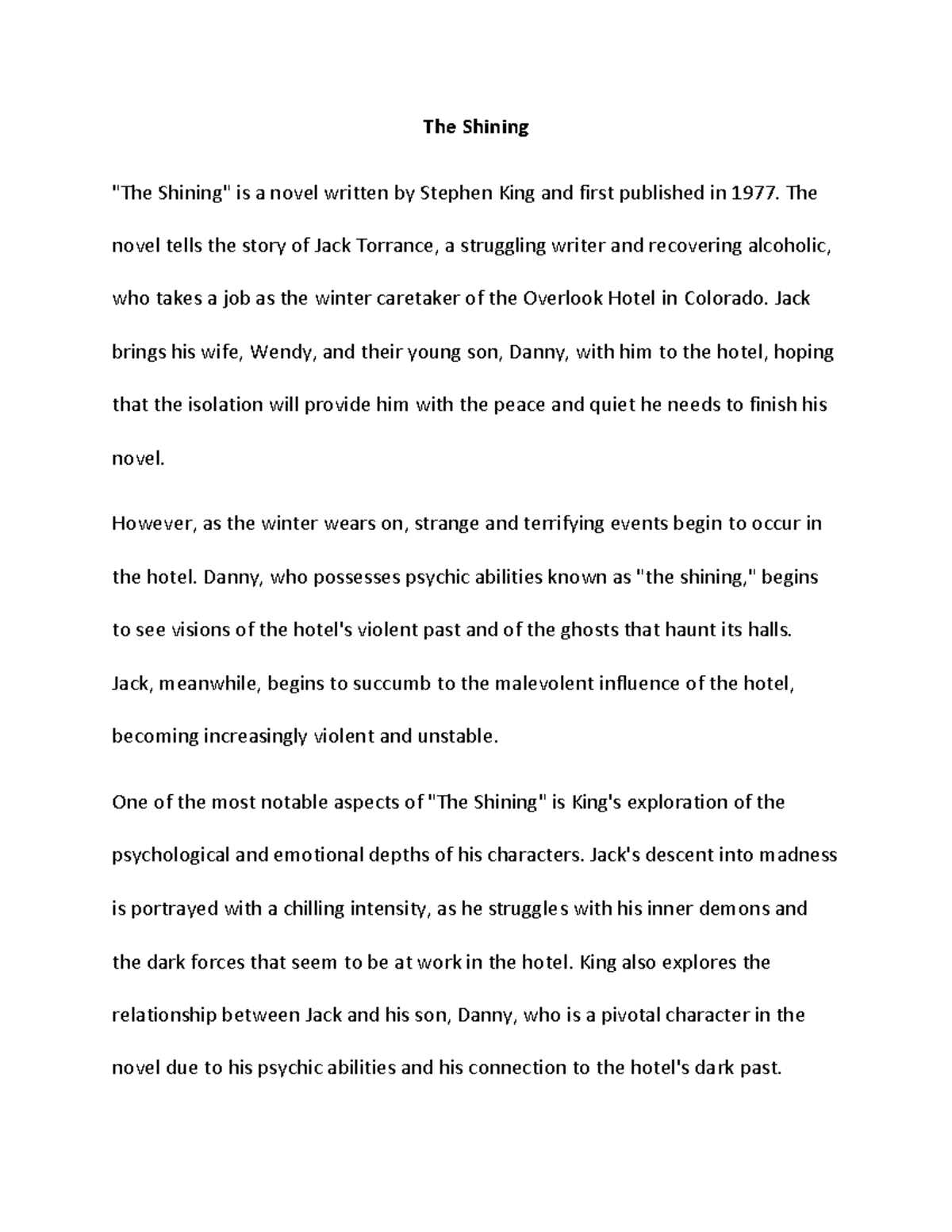 Document 32 (37) - Shelby - The Shining "The Shining" is a novel ...
