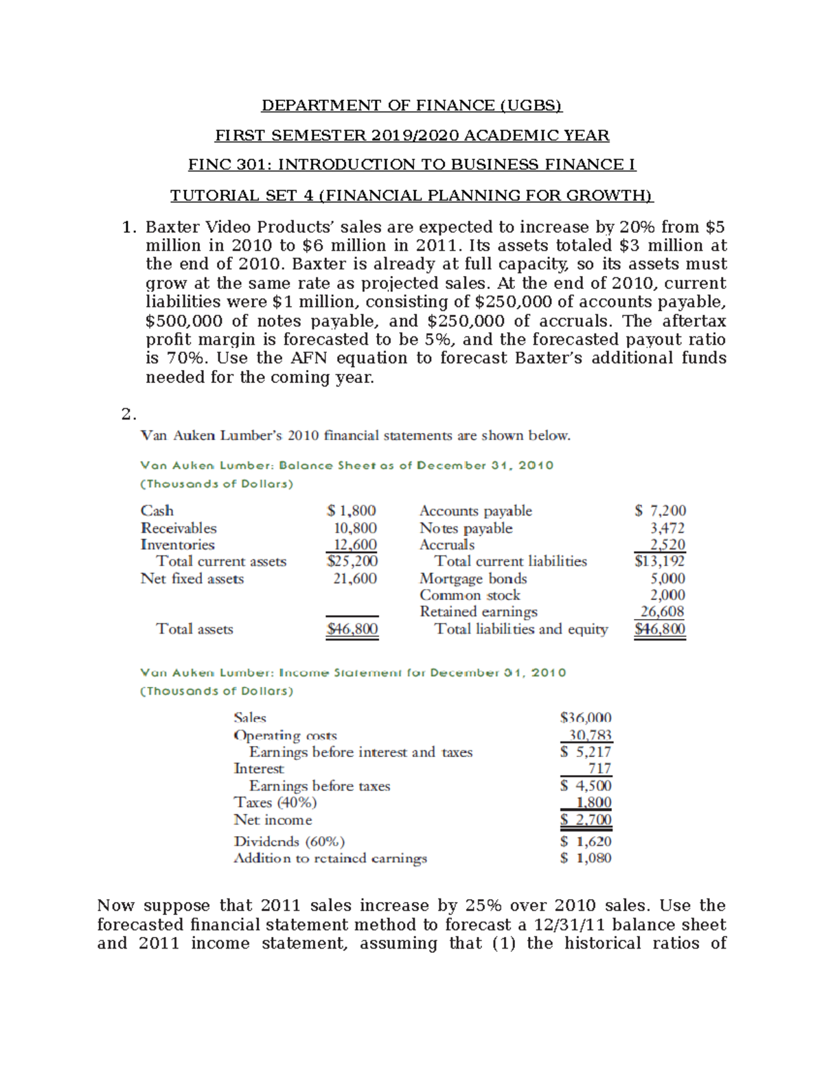 Tutorial set 4 - Business Finance - UG - Studocu