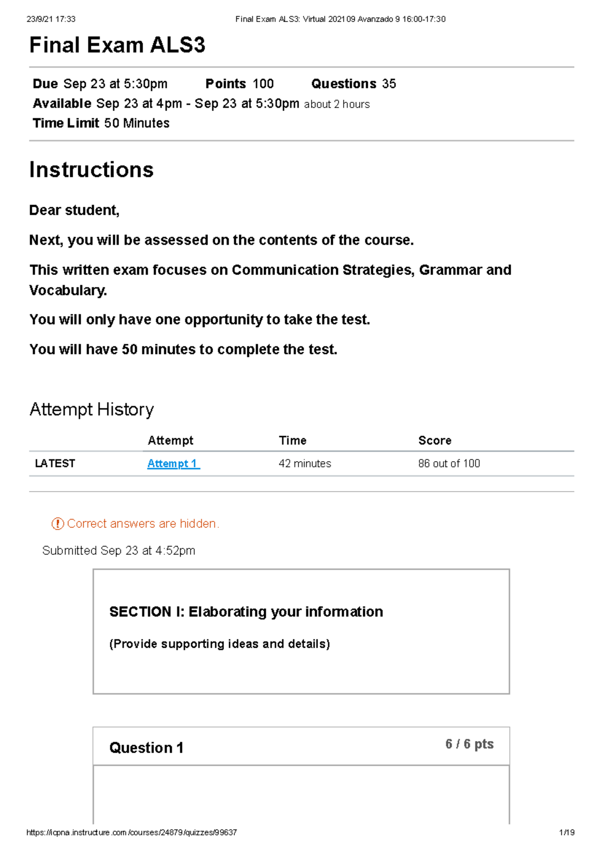 Final Exam ALS3 September - Final Exam ALS Due Sep 23 at 5:30pm Points ...
