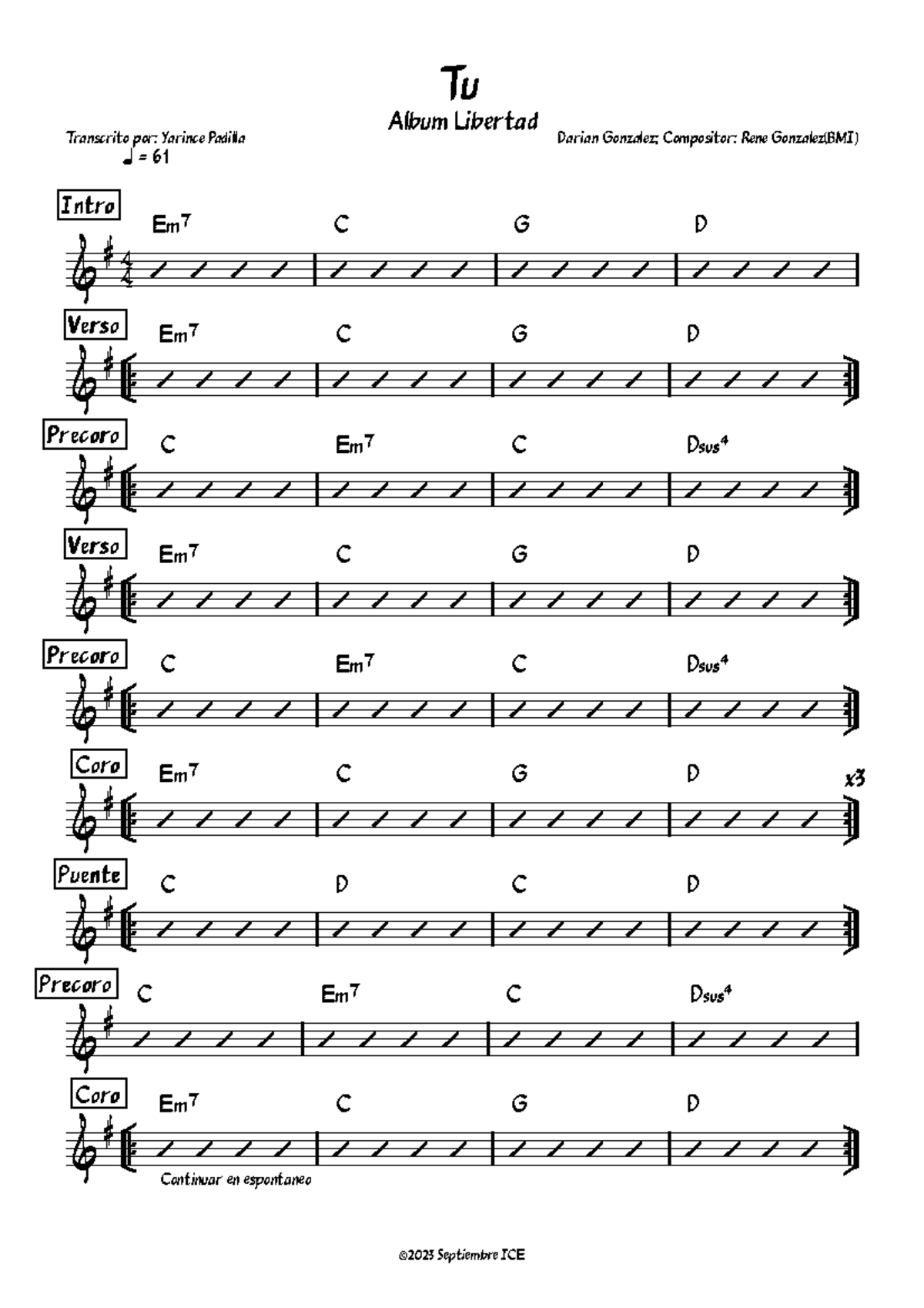 Tu Rhythm Chart G Major - Darian Gonzalez; Compositor: Rene Gonzalez ...