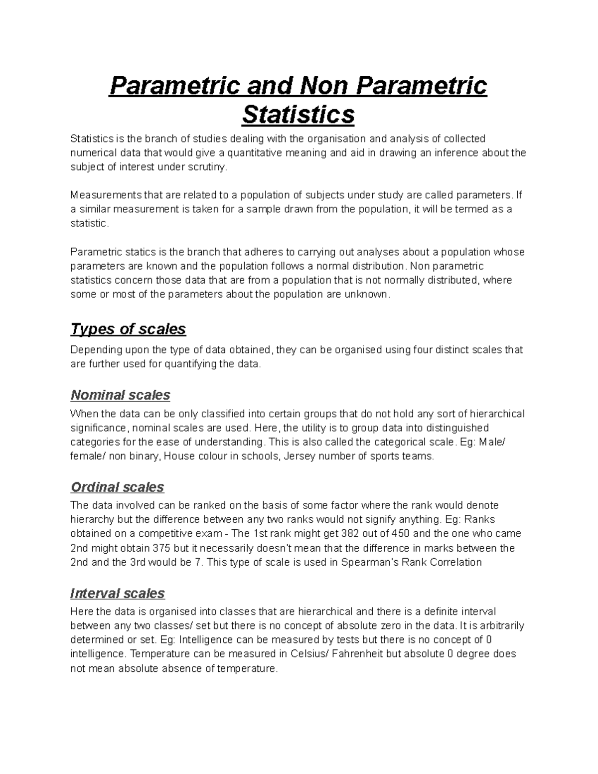 Parametric and Non Parametric Statistics - Parametric and Non ...