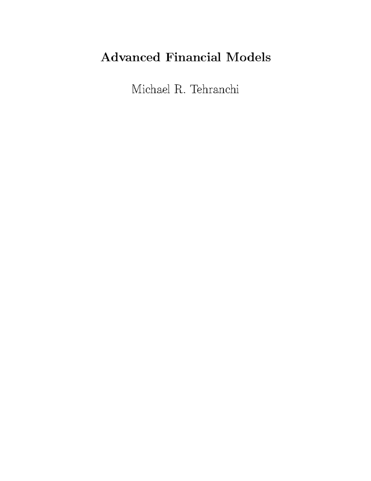 Advanced Financial Models - Advanced Financial Models Michael R ...
