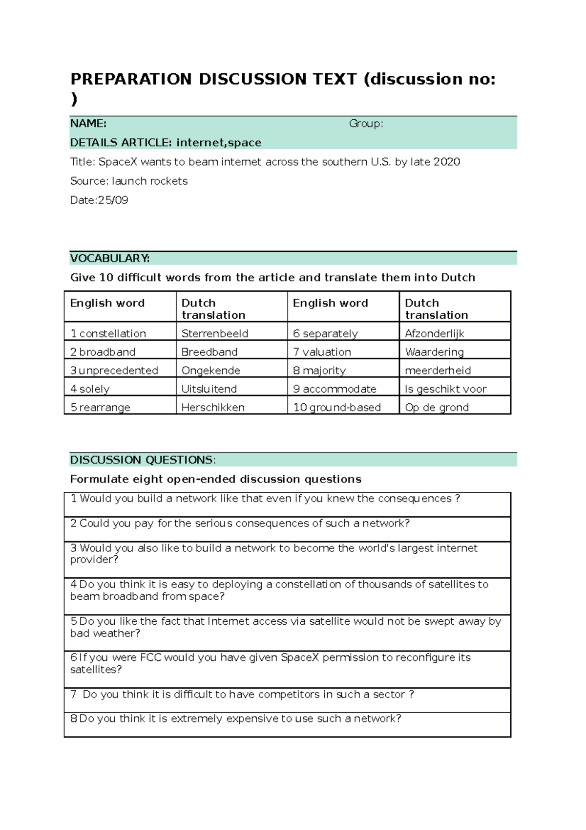 Bussines eng - practice - PREPARATION DISCUSSION TEXT (discussion no ...