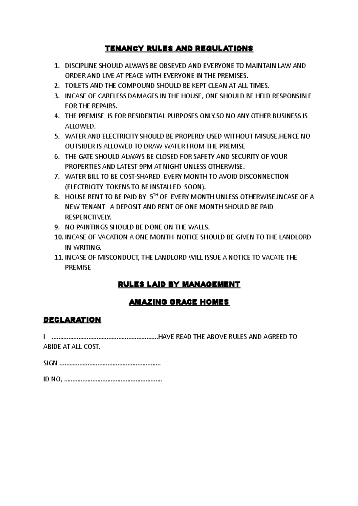 Tenancy Rules AND Regulations - TENANCY RULES AND REGULATIONS 1 ...